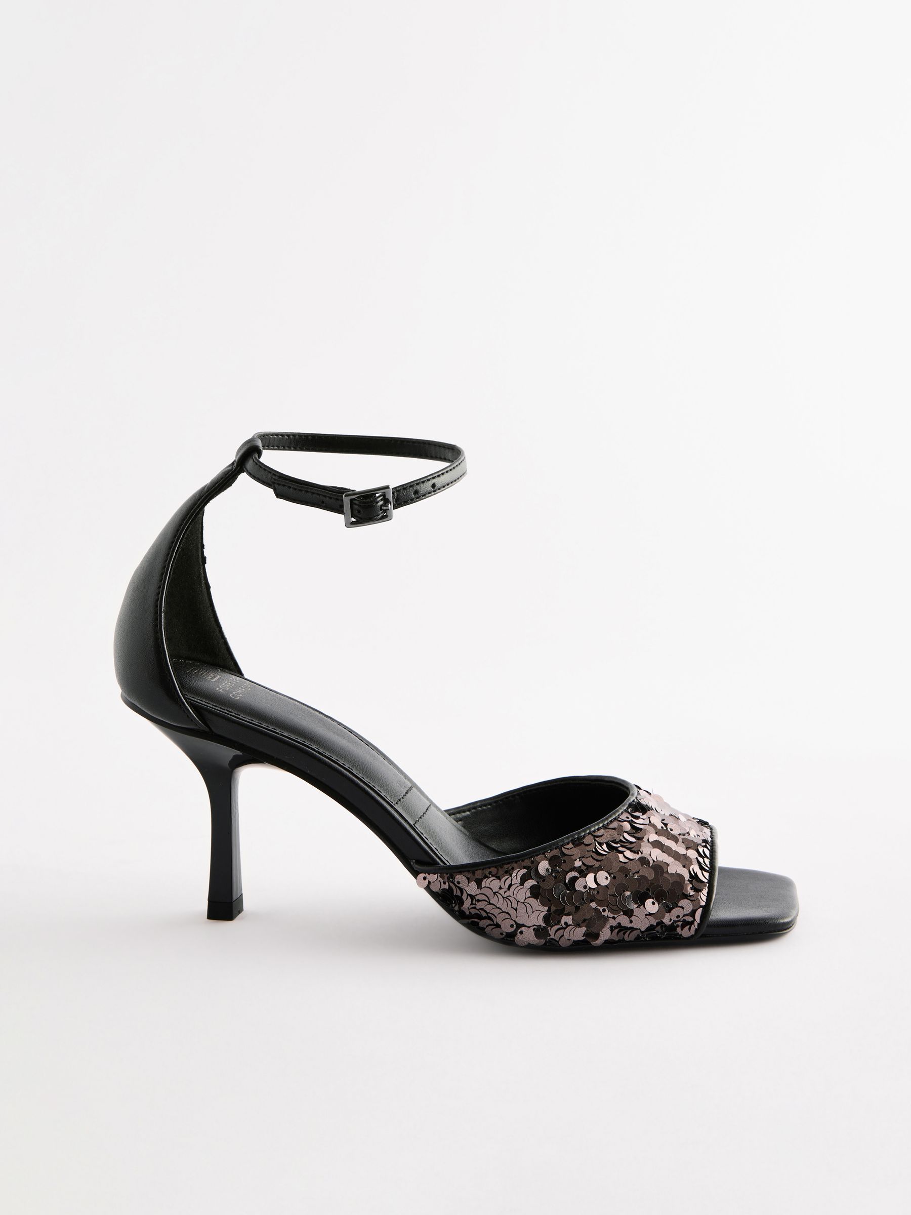 Buy Black Standard Fit Forever Comfort® Open Square Toe Sequin Sandals ...