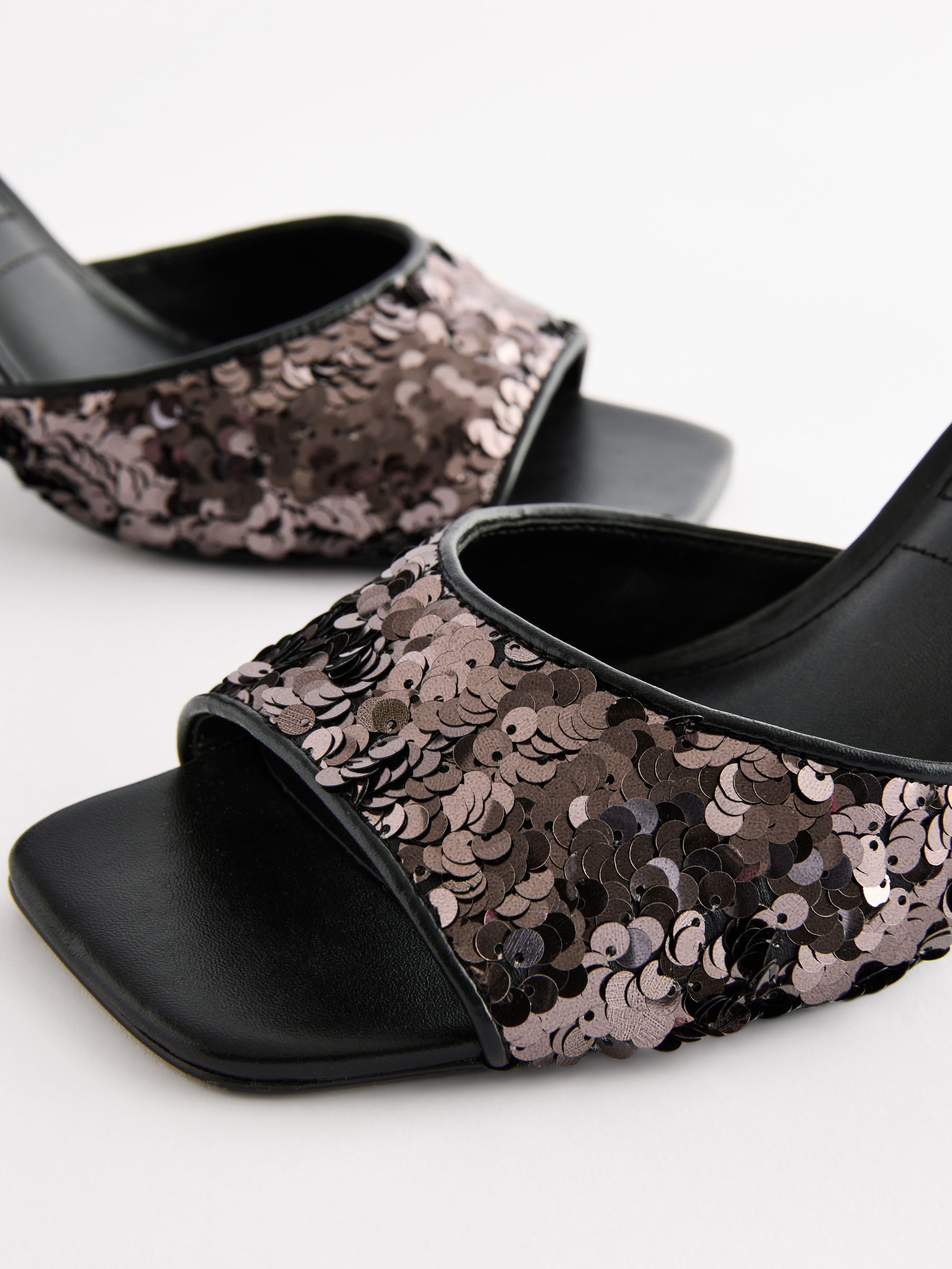 Buy Black Standard Fit Forever Comfort® Open Square Toe Sequin Sandals ...