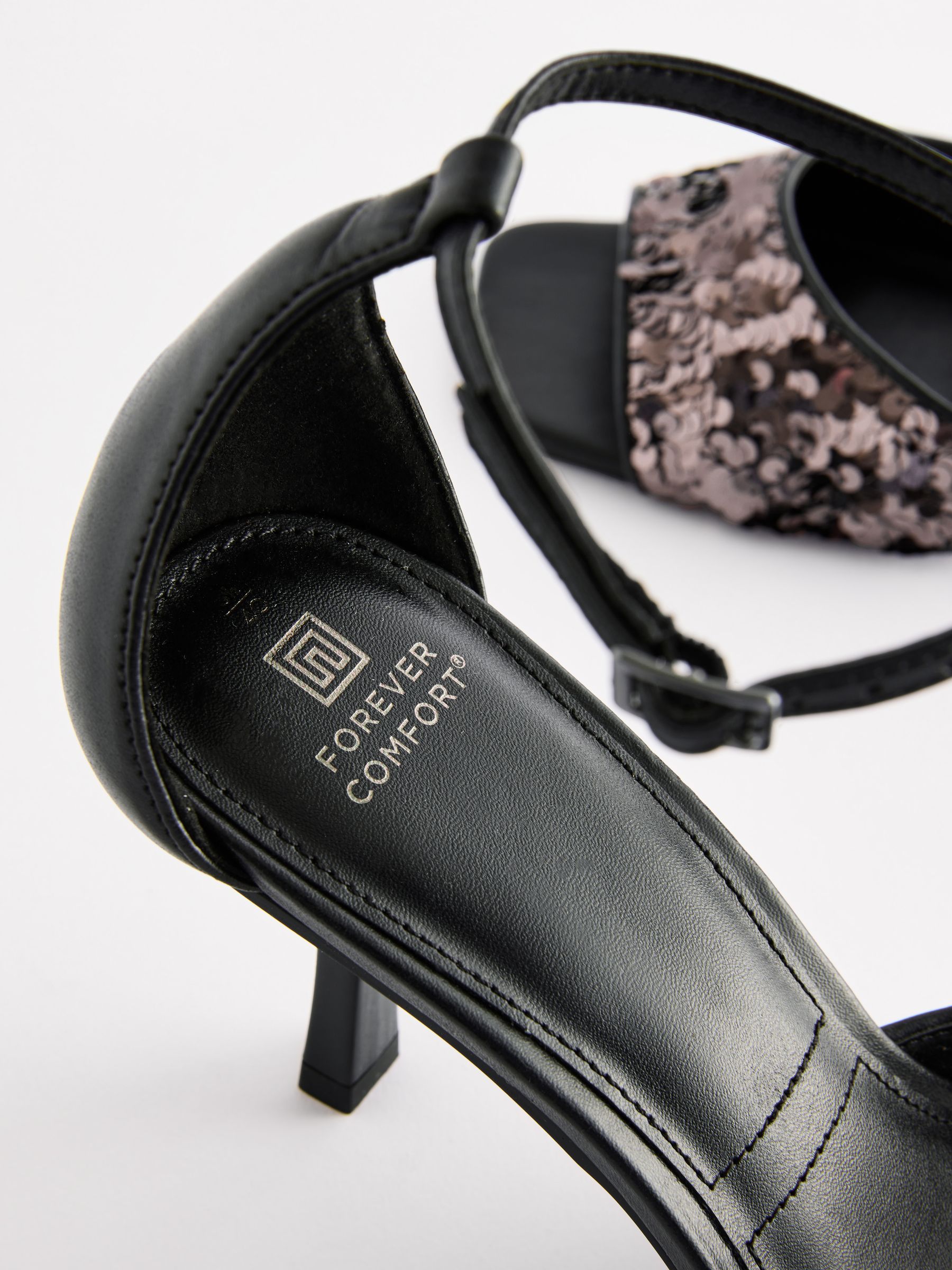 Buy Black Standard Fit Forever Comfort® Open Square Toe Sequin Sandals ...