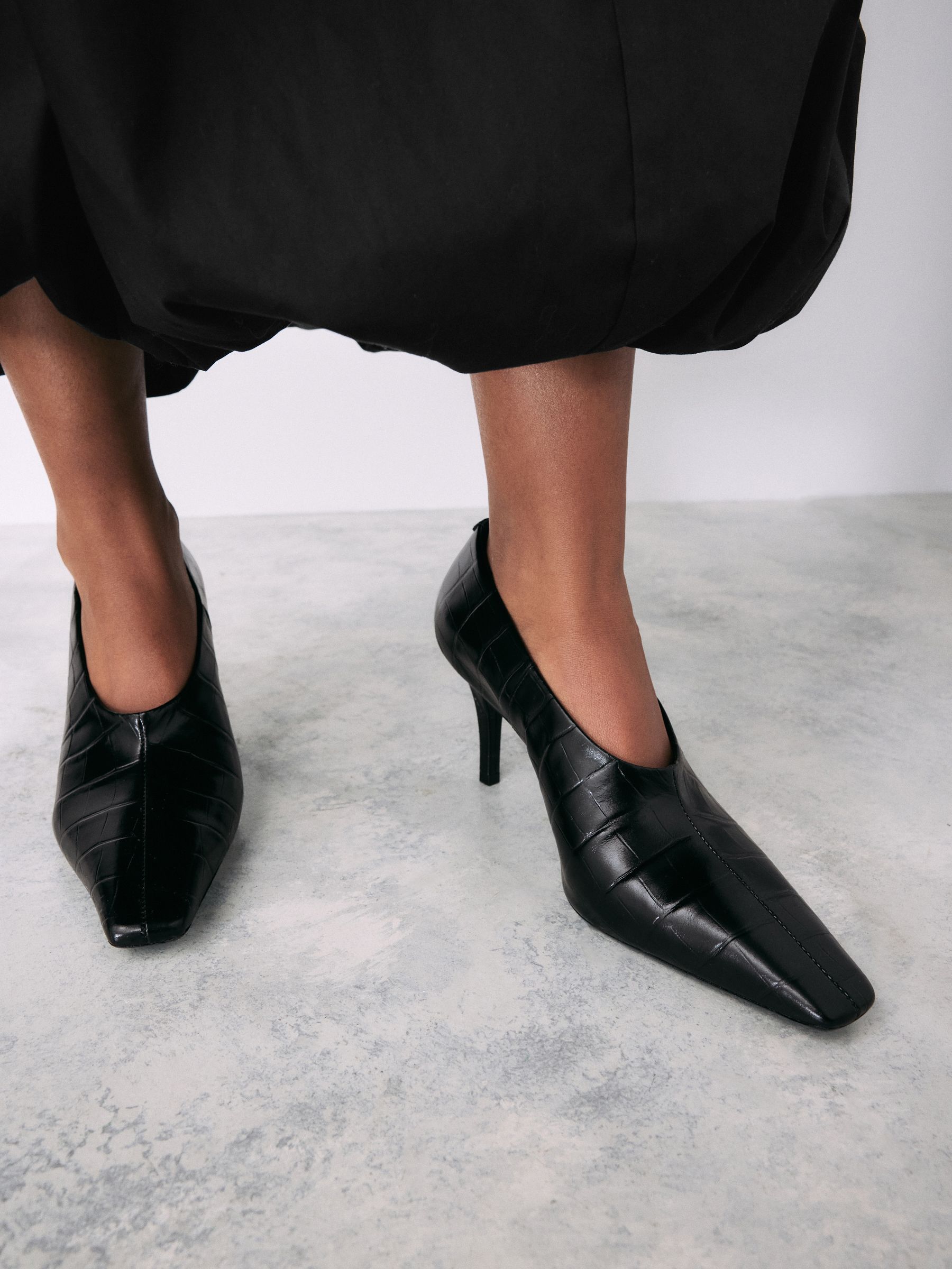 Buy Black Premium Leather High Cut Chisel Toe Court Shoes from the Next ...