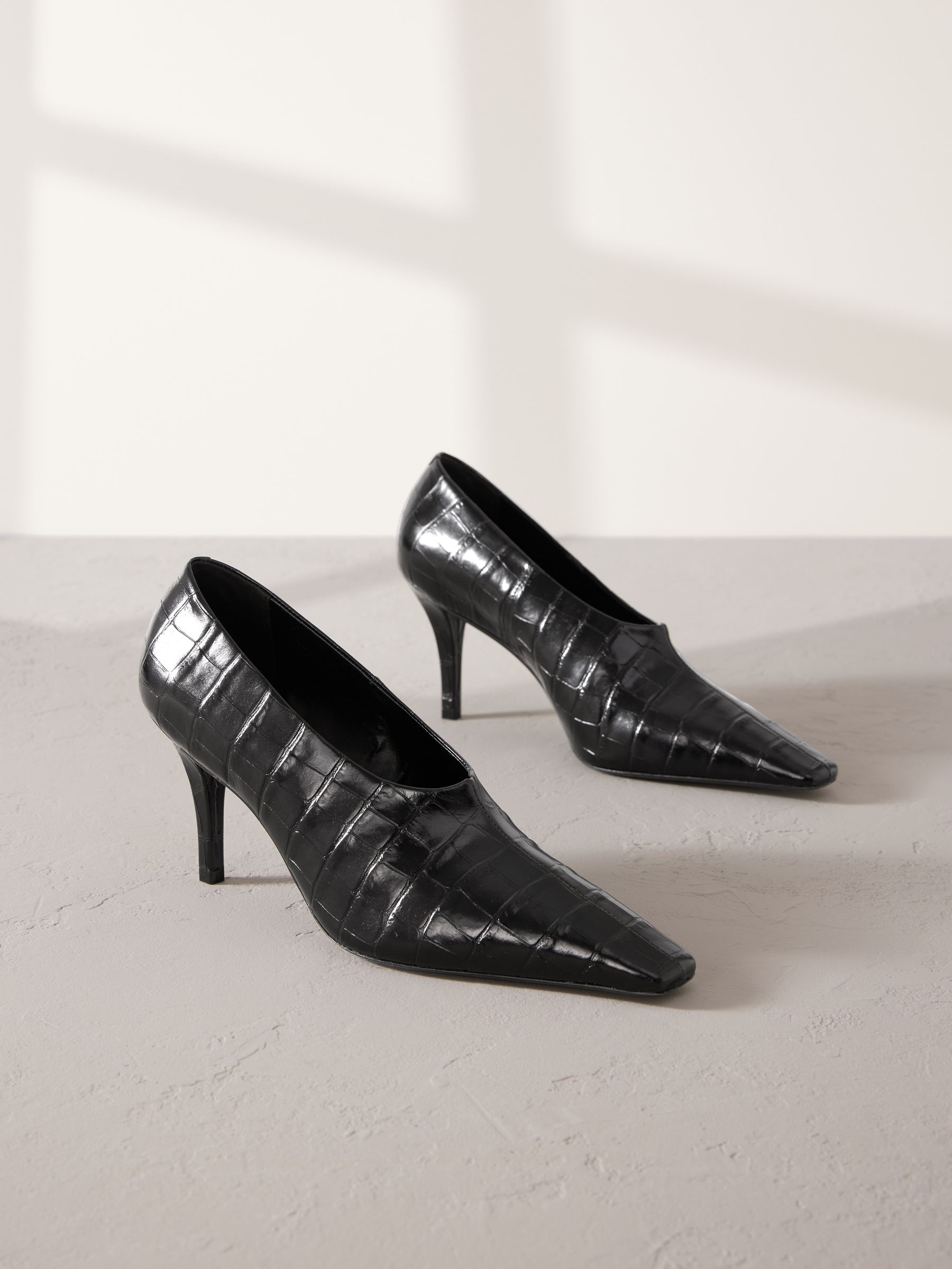 Buy Black Premium Leather High Cut Chisel Toe Court Shoes from the Next ...