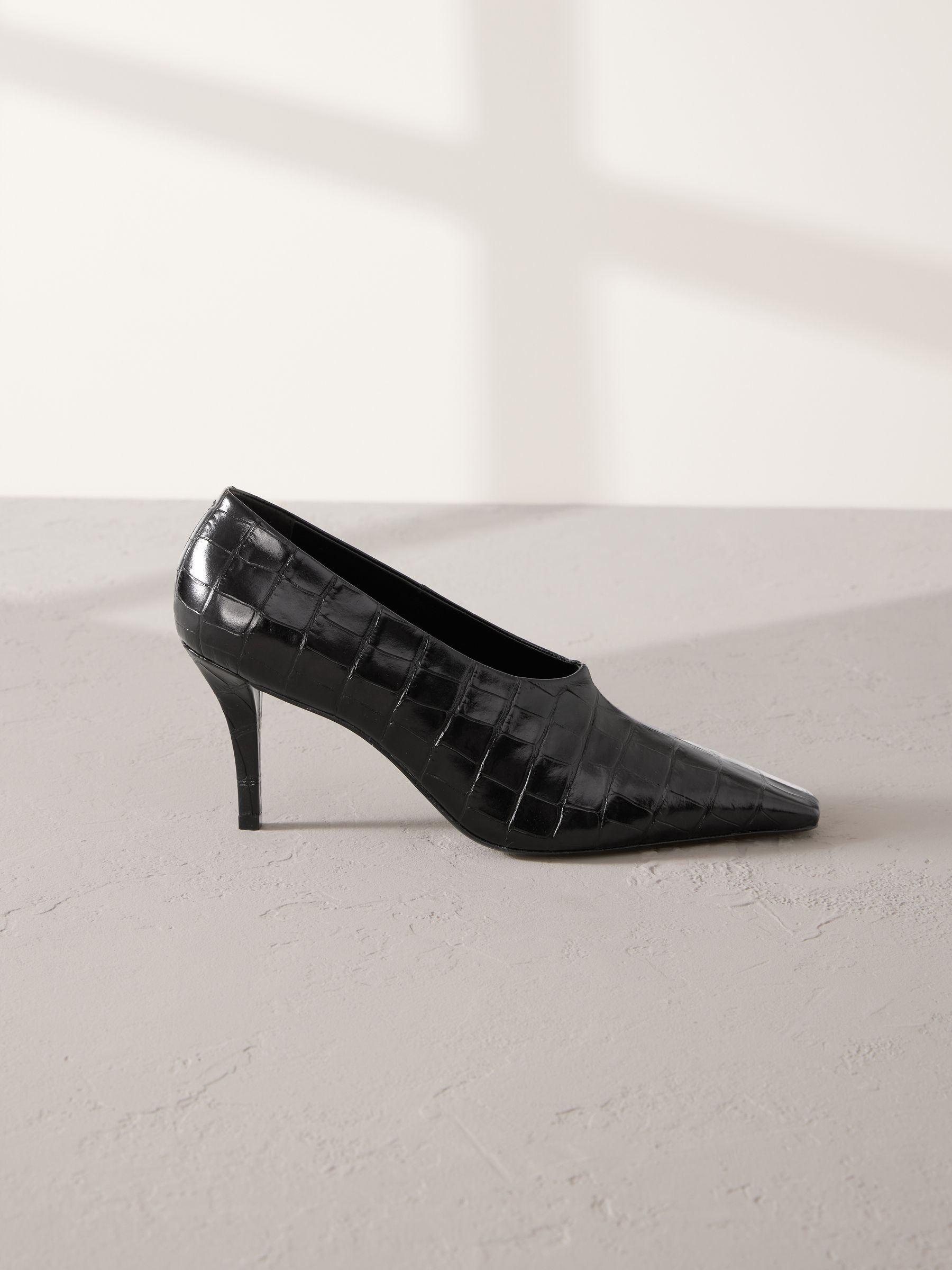 Buy Black Premium Leather High Cut Chisel Toe Court Shoes from the Next ...