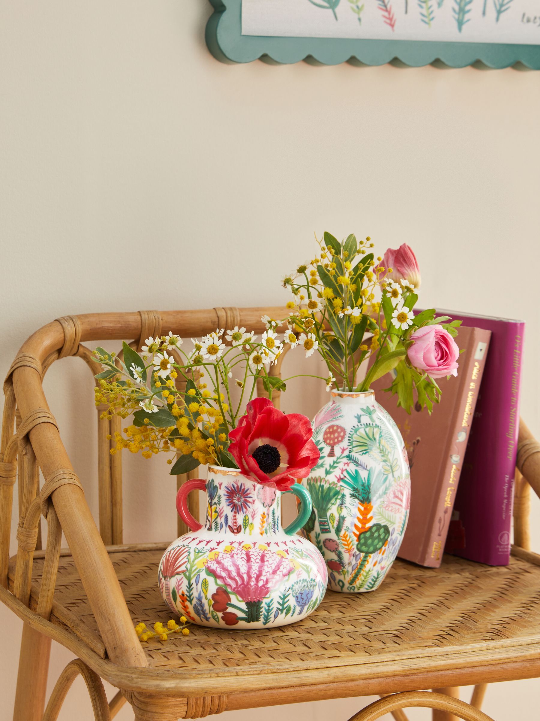 Buy Lucy Tiffney Set of 2 Cream/Pink/Green Floral Vases from the Next ...