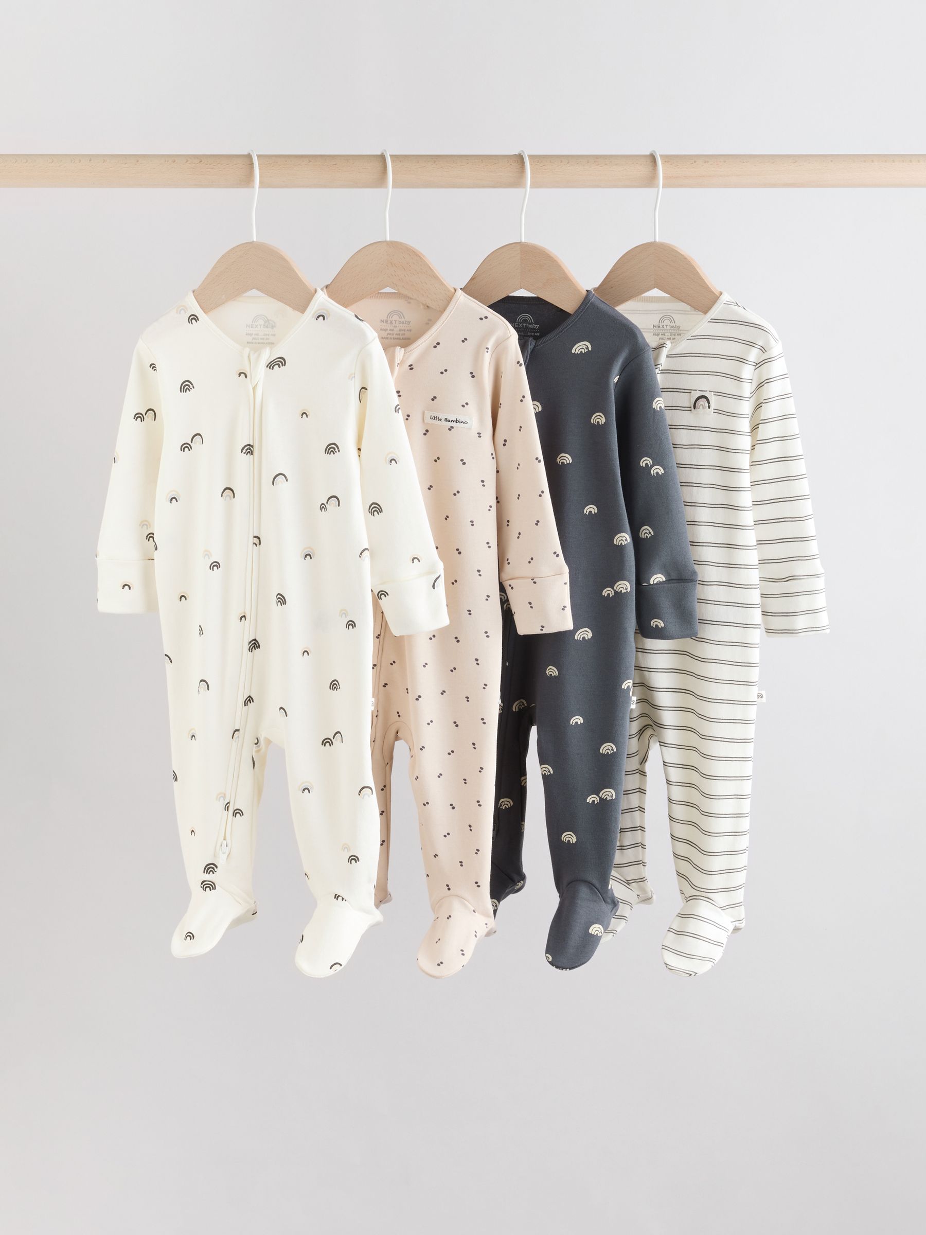 Buy White/Black Two Way Zip Baby Sleepsuits 4 Pack (0mths-2yrs) from ...