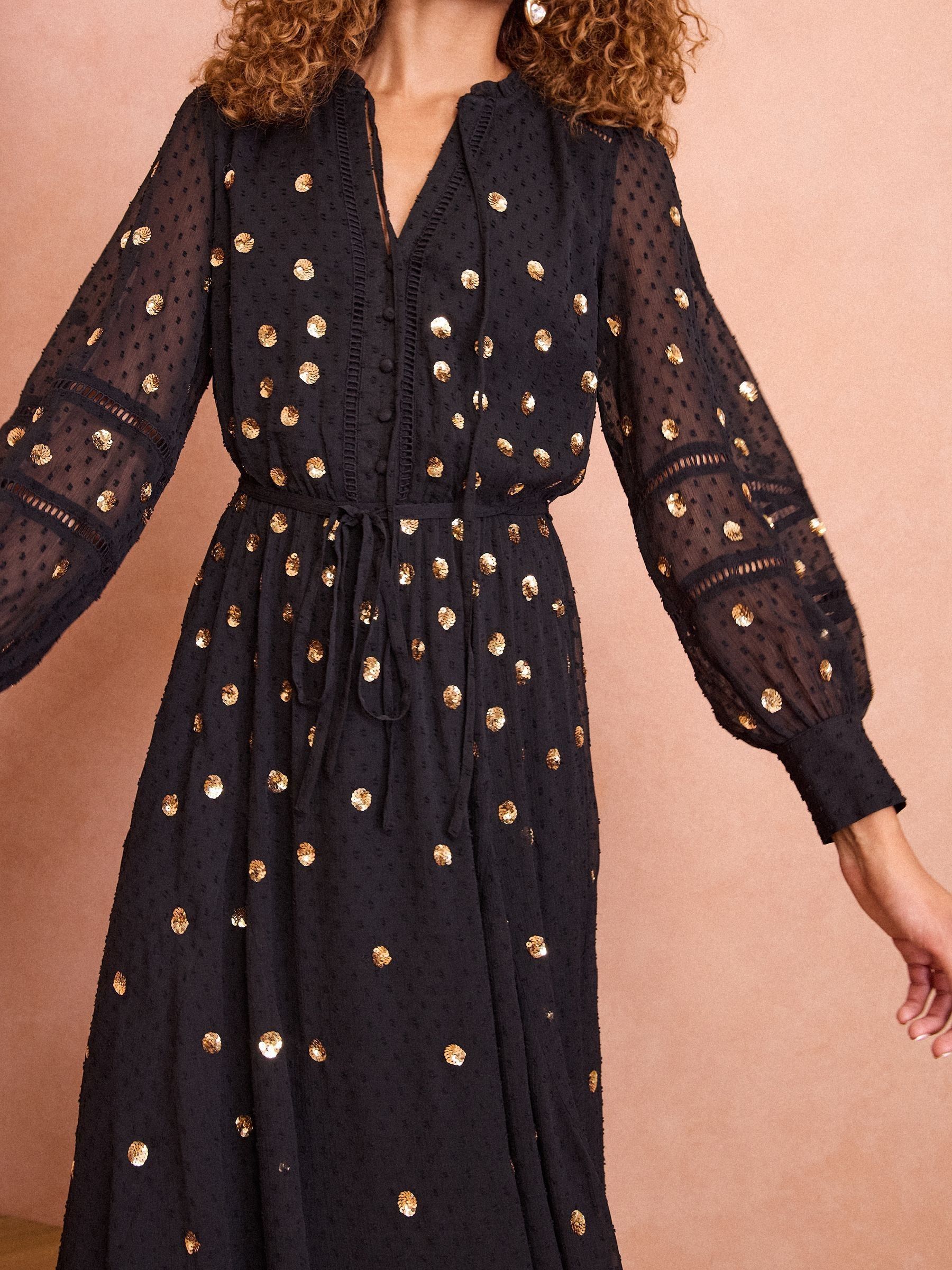 Buy Love & Roses Black Sequin Polka Dot V Neck Midi Dress from the Next ...