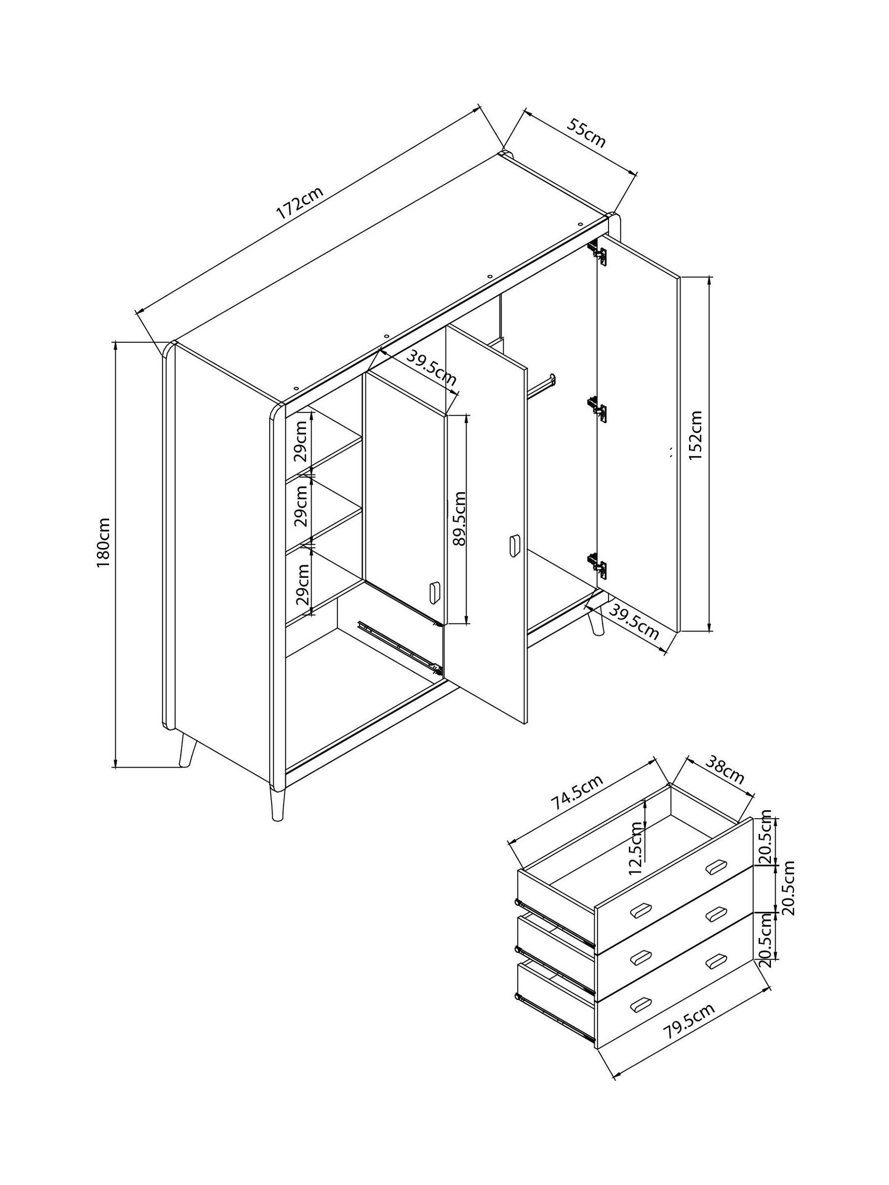 Buy Grey Kids Alix Triple, 3 drawers Wardrobe from the Next UK online shop