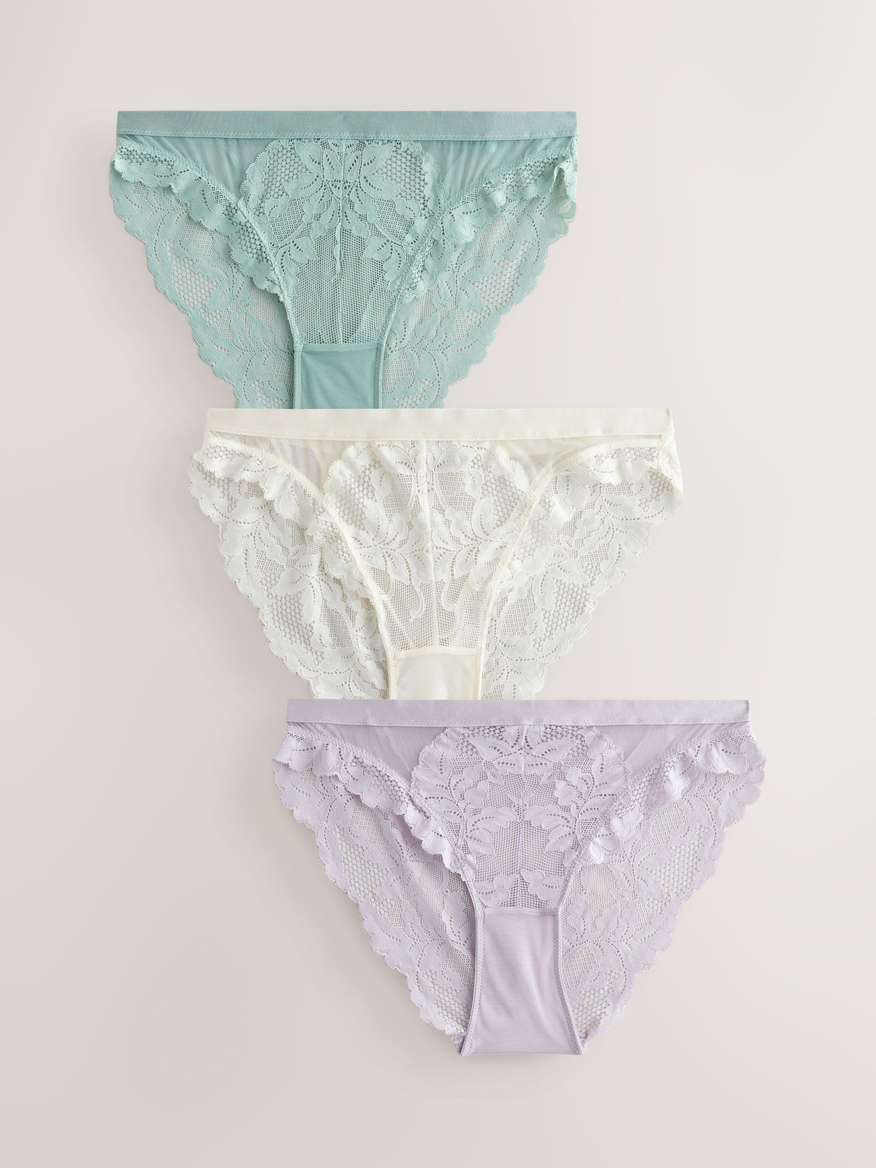 Buy Mint Green/Lilac/Cream Lace Knickers 3 Pack from the Next UK online ...