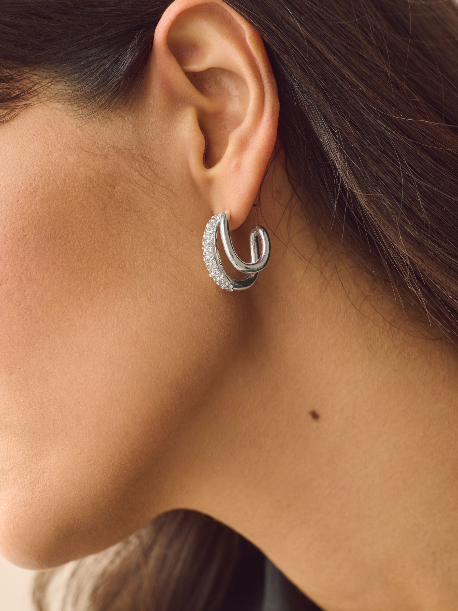Buy Silver Tone Sparkle Double Hoop Earrings from the Next UK online shop