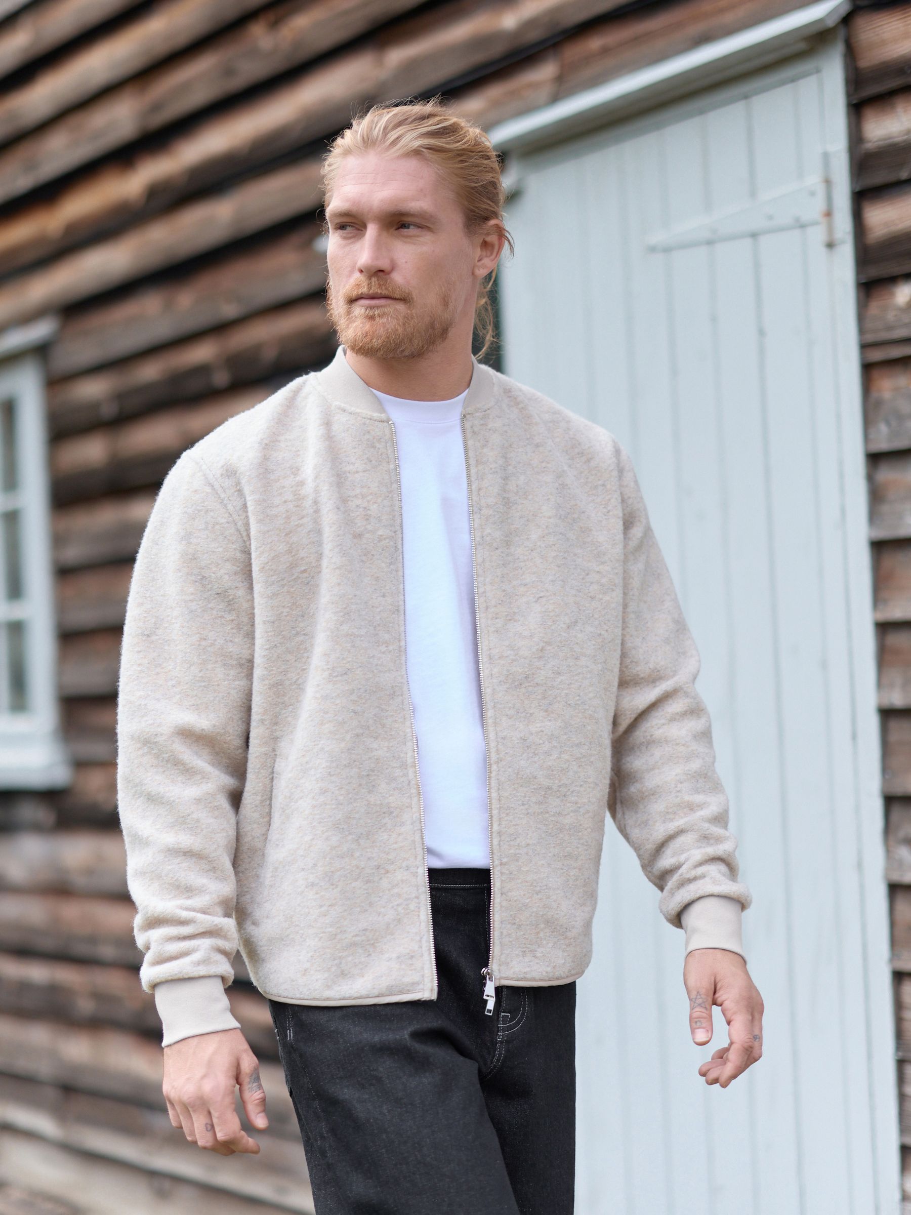 Buy Ecru Wool Blend Fleece Bomber Jacket from Next United Arab Emirates