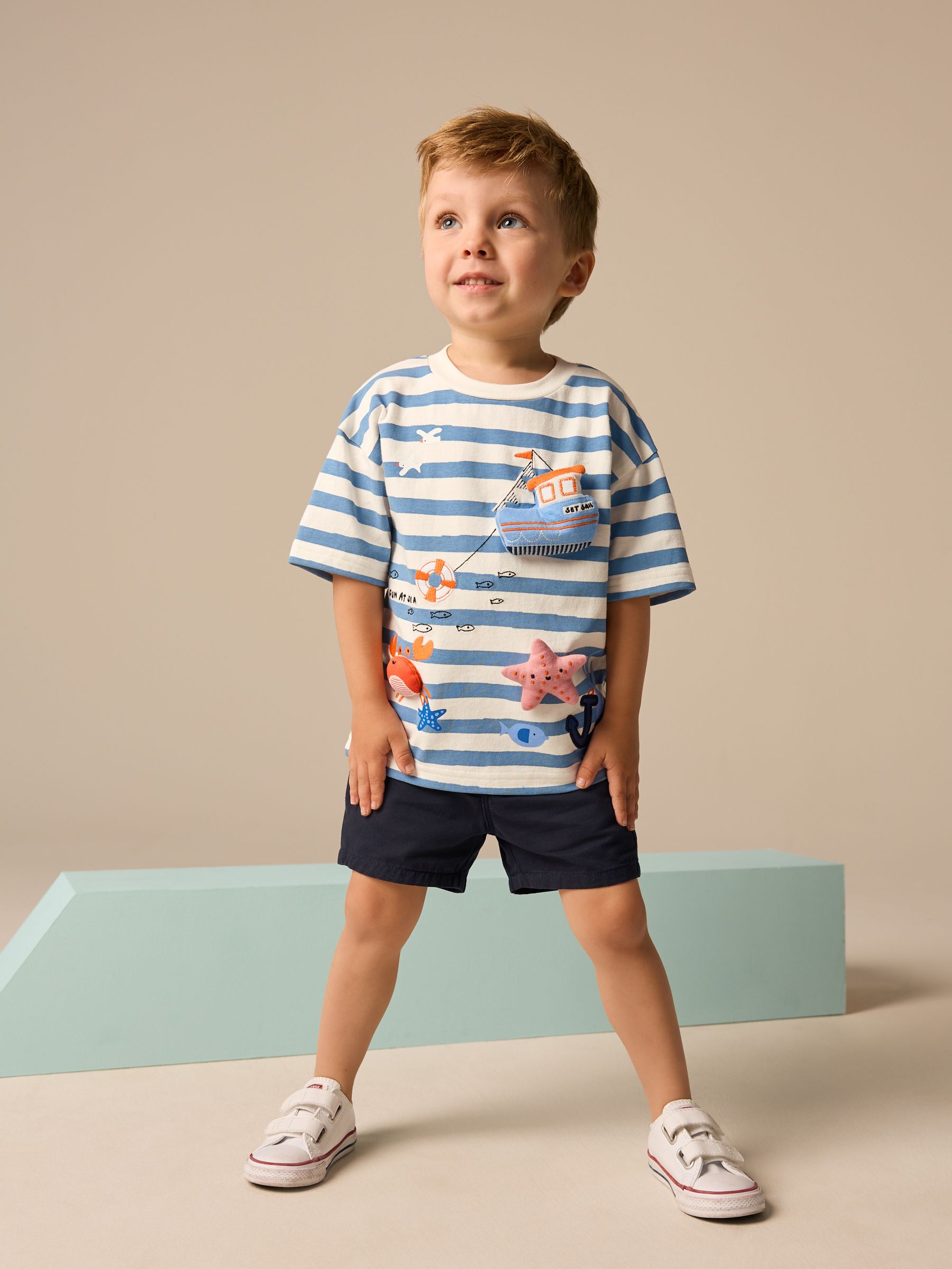 Buy Blue Stripe Short Sleeve 3D Padded Character T-Shirt (3mths-7yrs ...