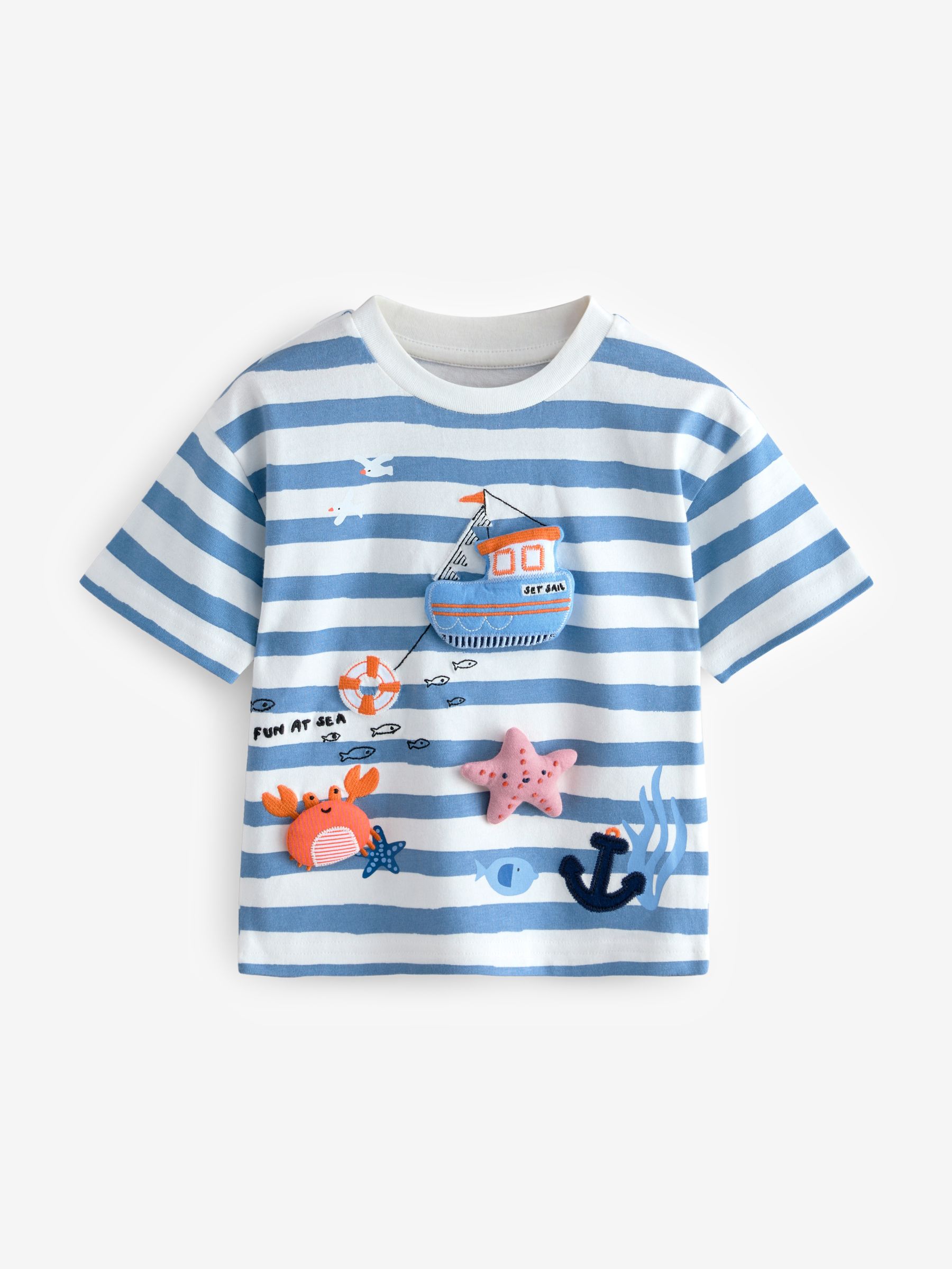 Buy Blue Stripe Short Sleeve 3D Padded Character T-Shirt (3mths-7yrs ...
