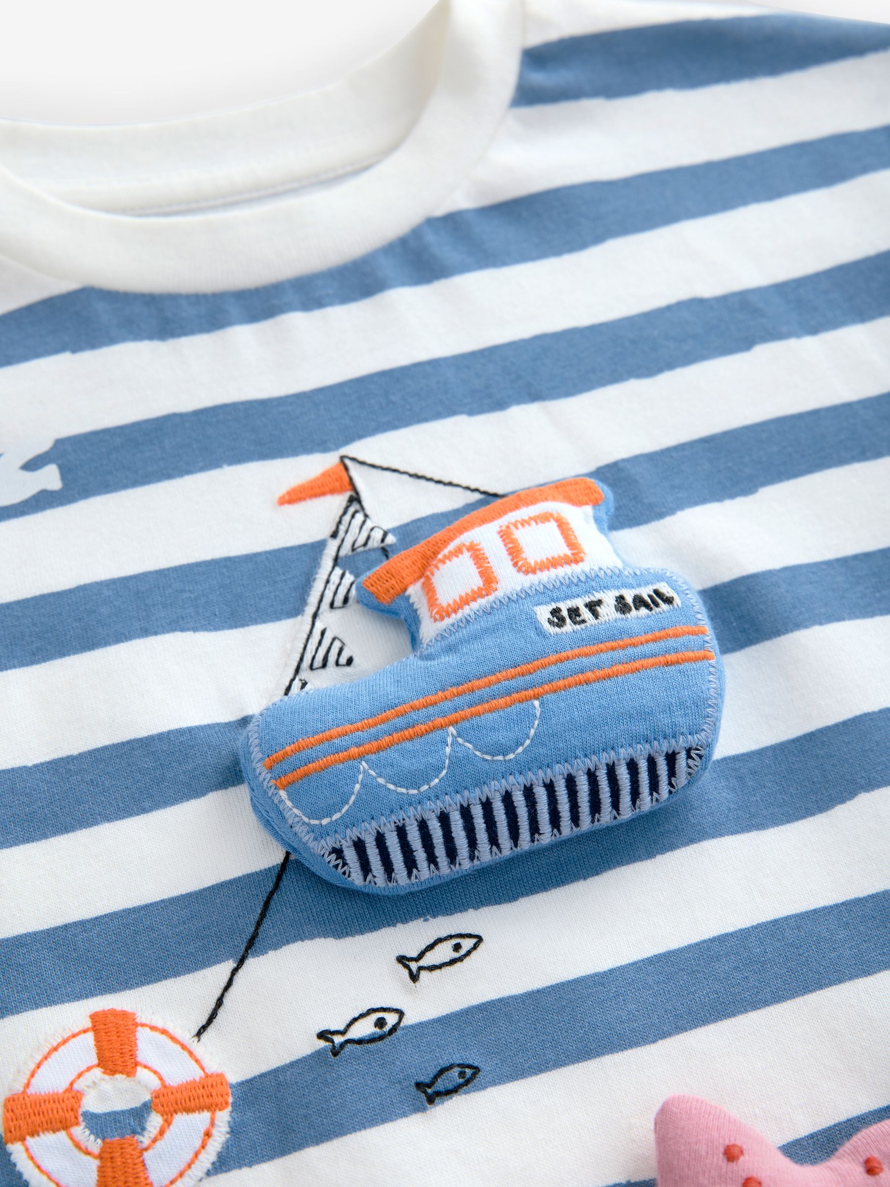 Buy Blue Stripe Short Sleeve 3D Padded Character T-Shirt (3mths-7yrs ...
