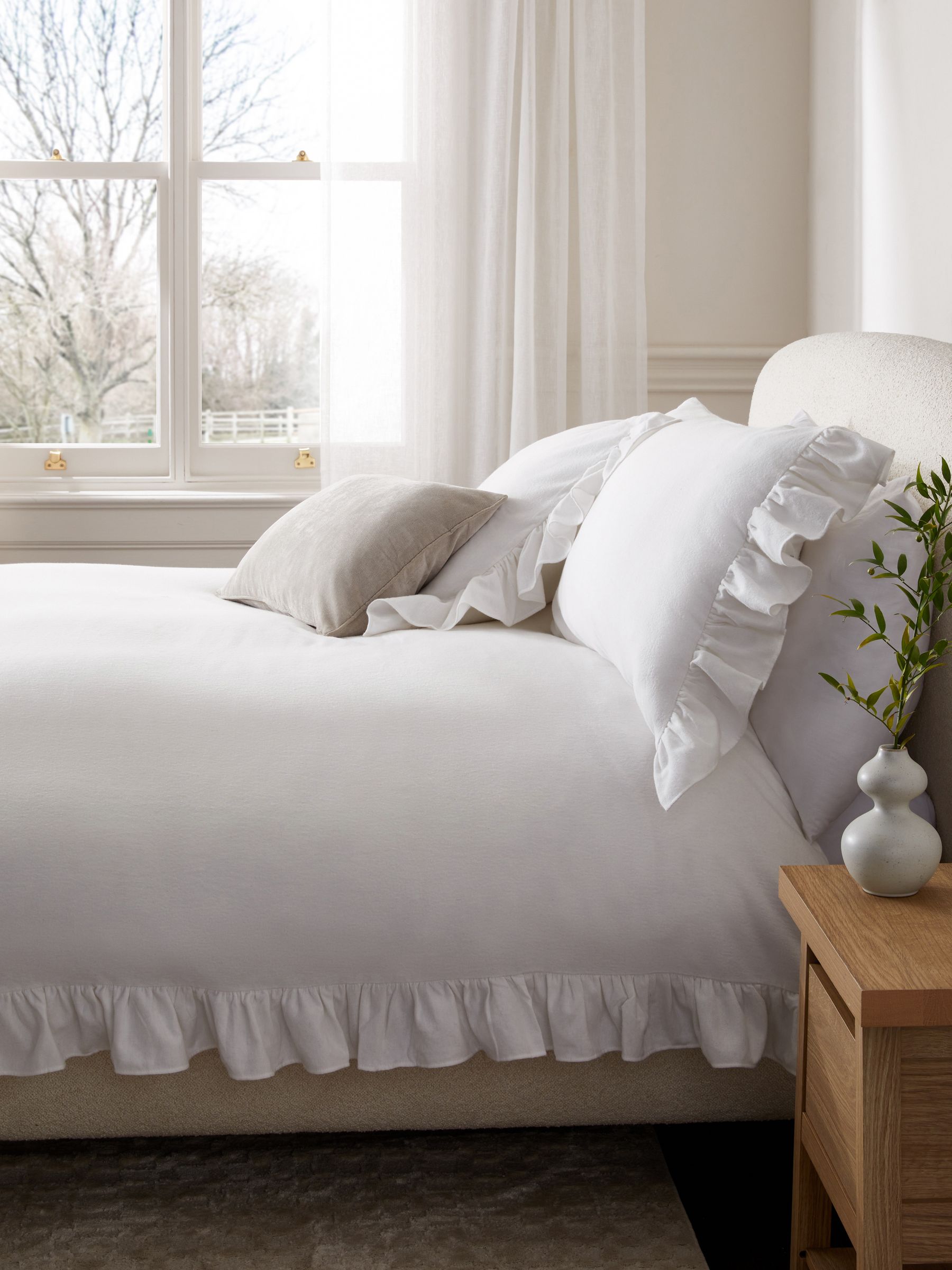 Buy White Supersoft 100% Brushed Cotton Frill Edge Duvet Cover and ...