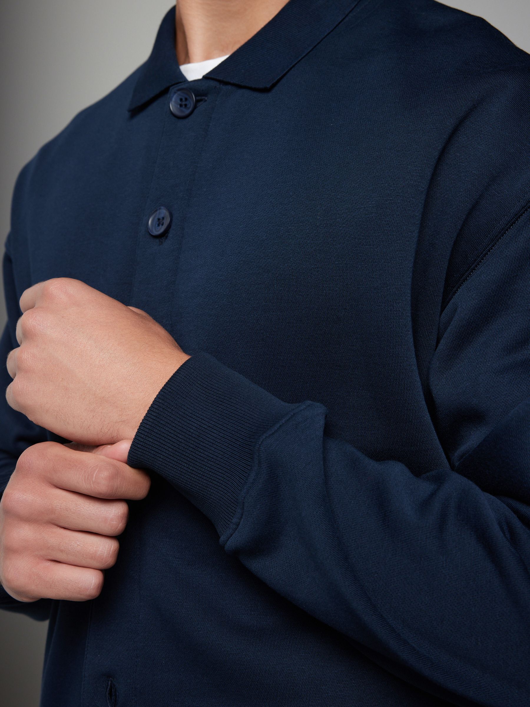 Buy Navy Blue Cotton Rich Jersey Button Through Shacket from Next ...