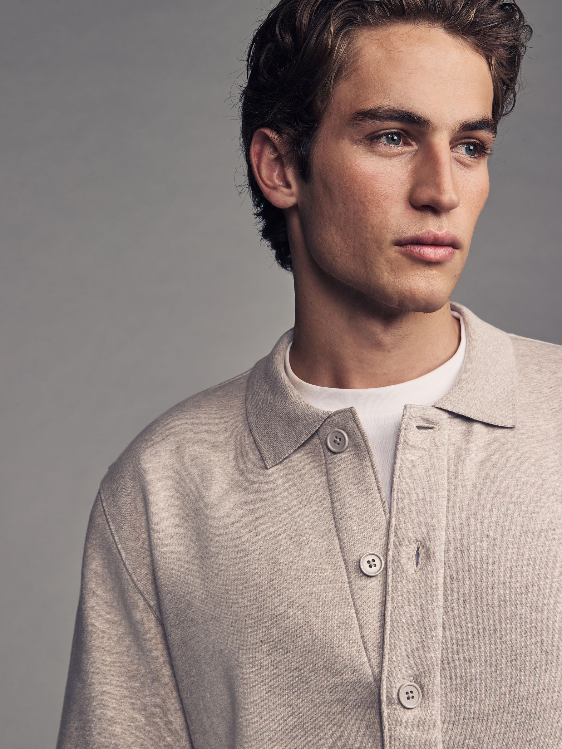 Buy Neutral Cotton Rich Jersey Button Through Shacket from Next Ireland