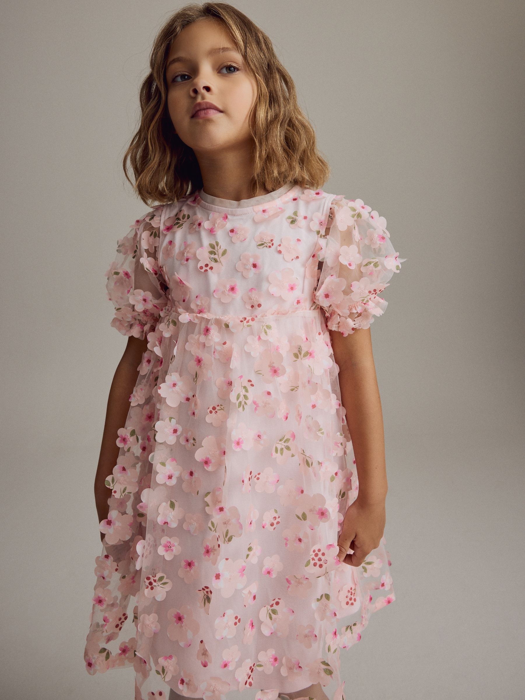 Buy Pink Printed - Mesh Flower Party Dress (3-16yrs) from Next Japan