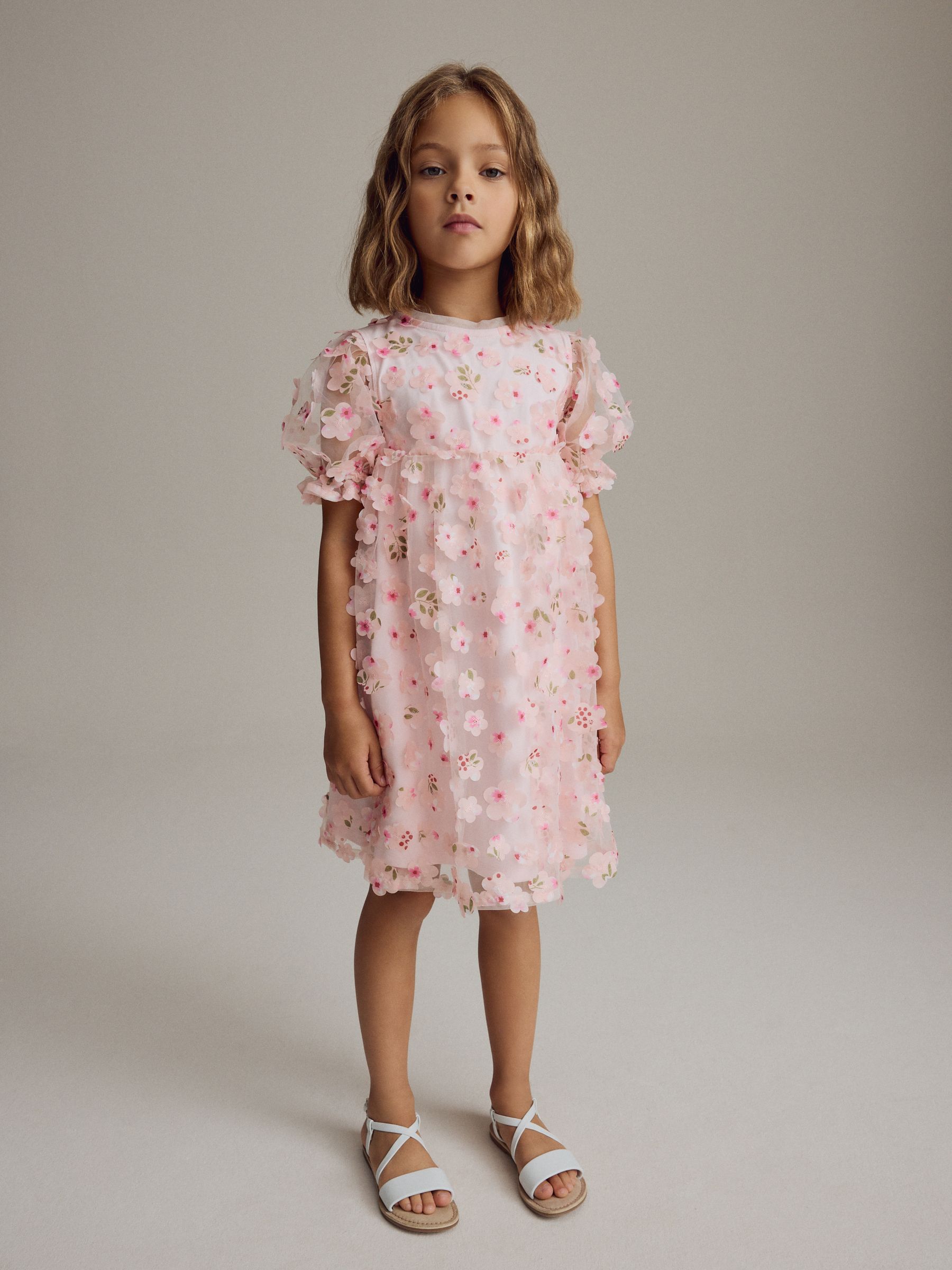 Buy Pink Printed Mesh Flower Party Dress (3-16yrs) from the Next UK ...