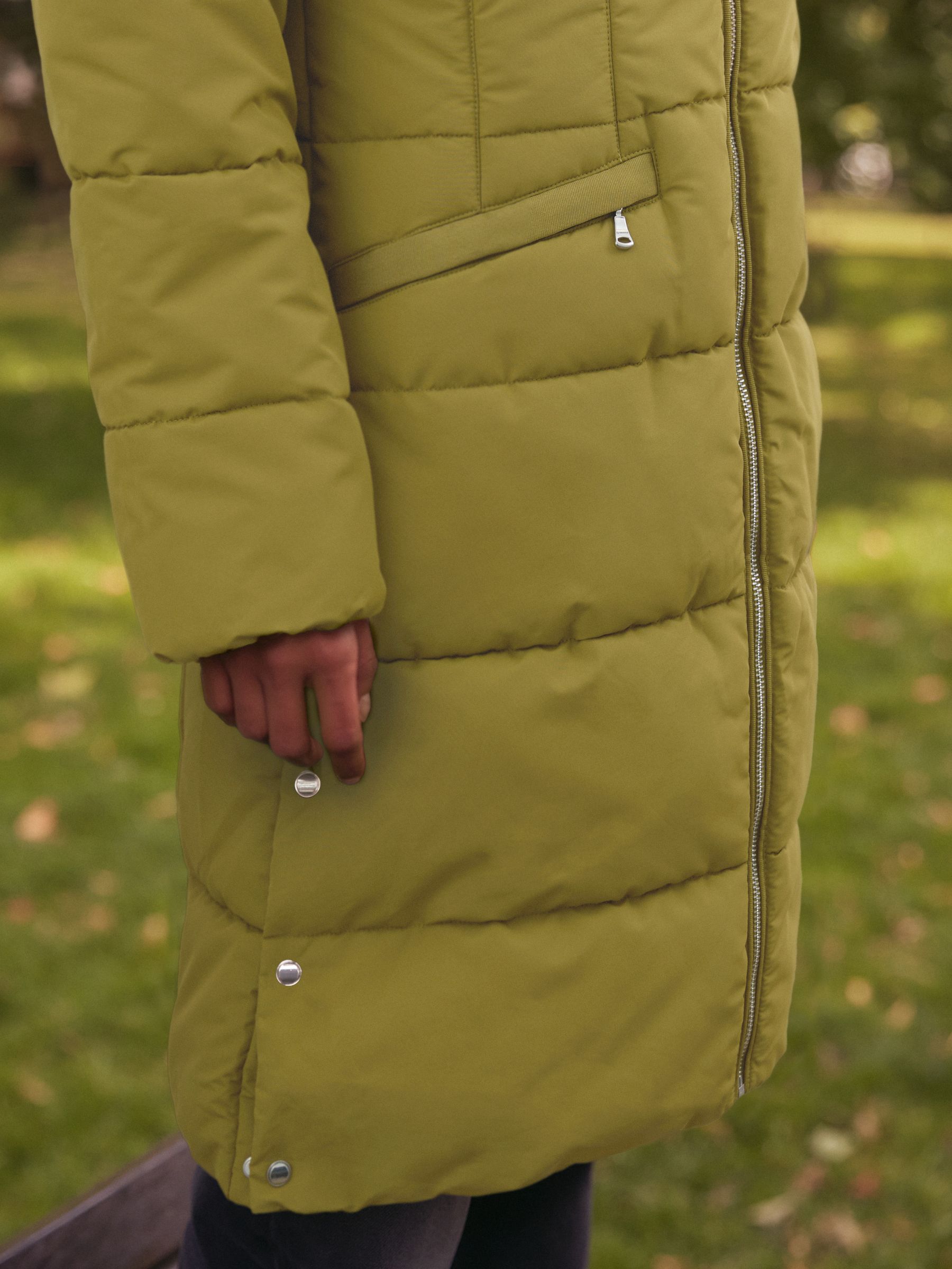 Buy Bright Green Shower Resistant Padded Puffer Hooded Mid Length Coat ...