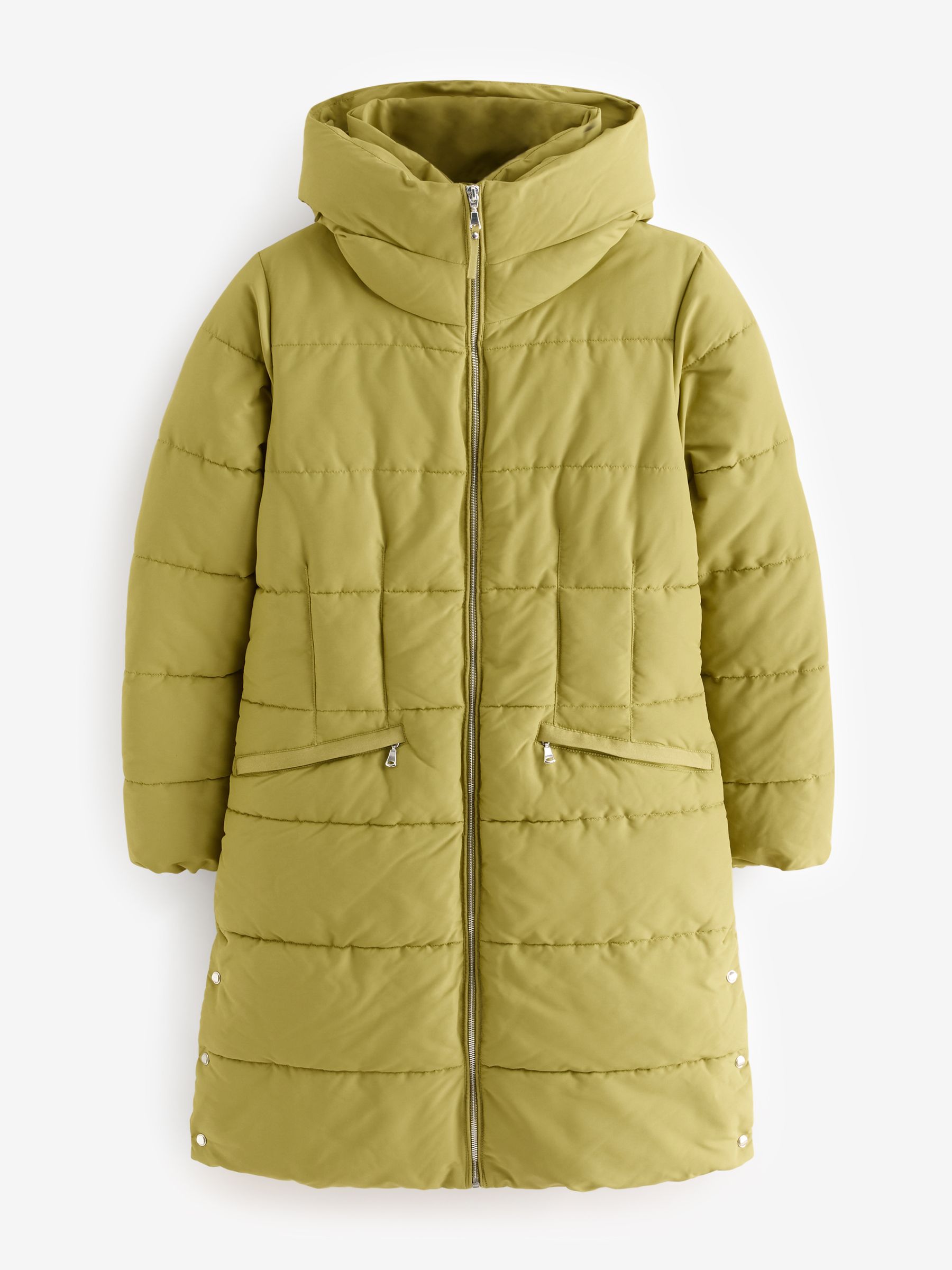 Buy Bright Green Shower Resistant Padded Puffer Hooded Mid Length Coat ...