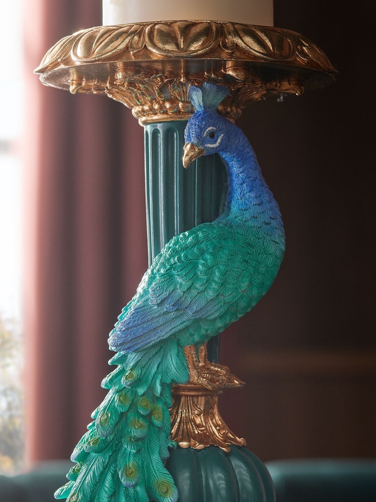 Buy Teal Blue Peacock Candle Holder Pillar from Next New Zealand