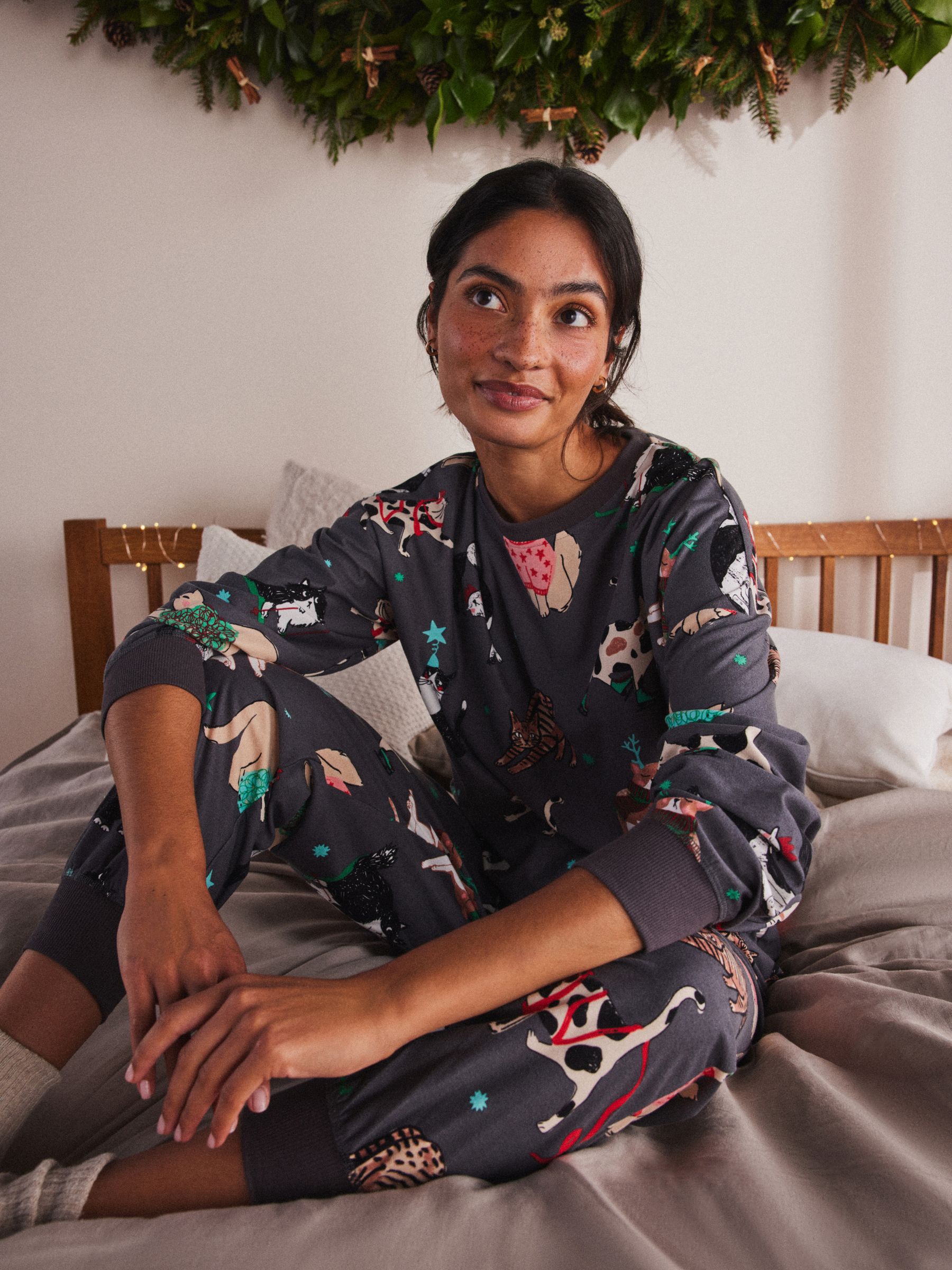 Buy Grey Christmas Cats Christmas Cosy Long Sleeve Pyjamas from the ...