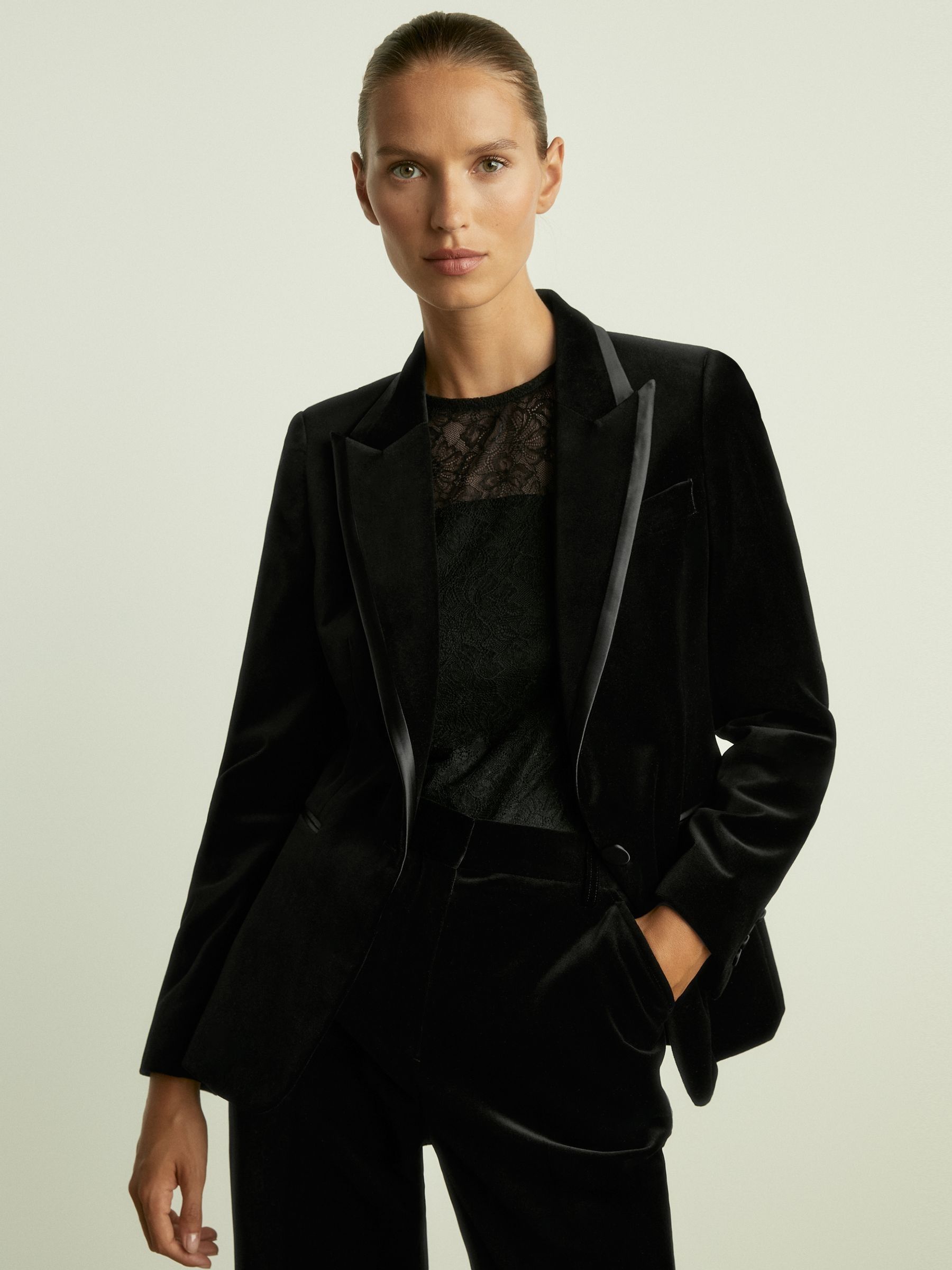 Buy Reiss Black Parisa Velvet and Satin Single Breasted Suit Jacket ...