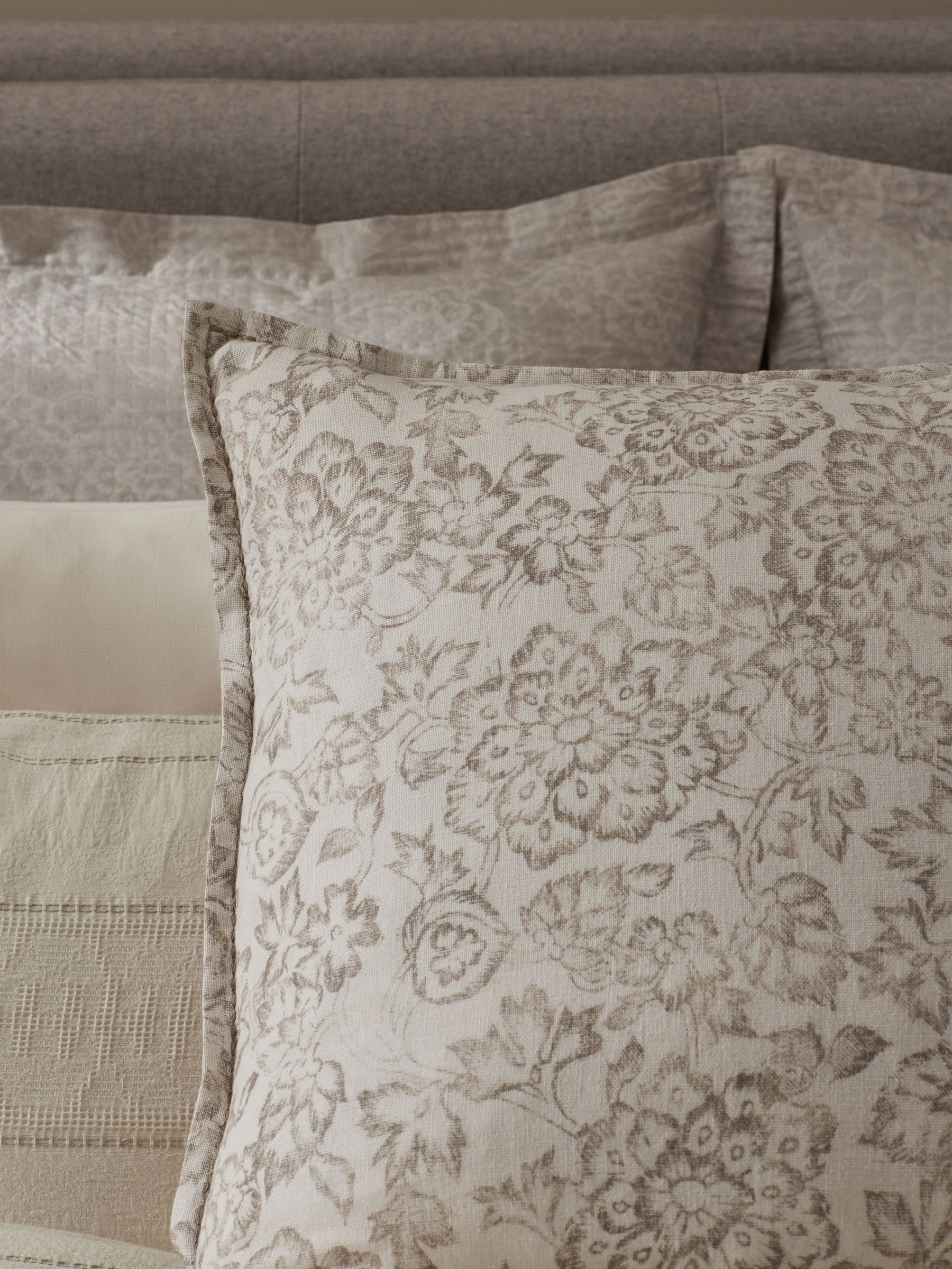 Buy Natural 59 x 59cm N. Premium Floral Woodblock Cushion from the Next ...