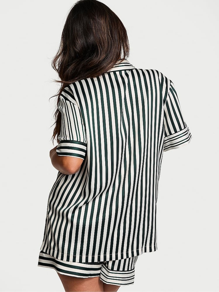 Buy Victoria's Secret Botanical Green Iconic Stripe Satin Short Pyjama ...