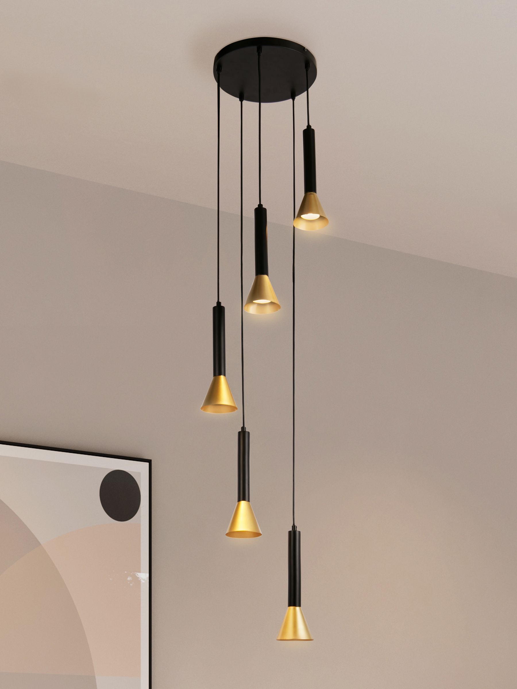 Buy Searchlight Black/Gold Helenium 5 Light Multi Drop Pendant Ceiling ...