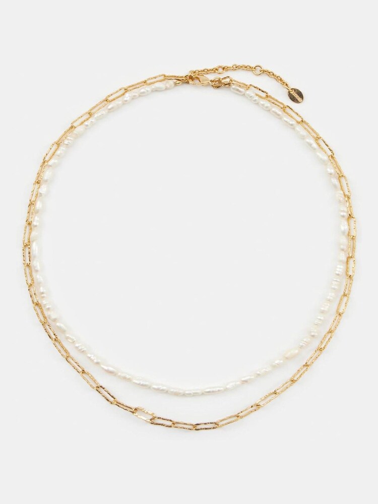Buy Hush Gold Tone Hadley Hammered Pearl and Chain Necklace from the ...