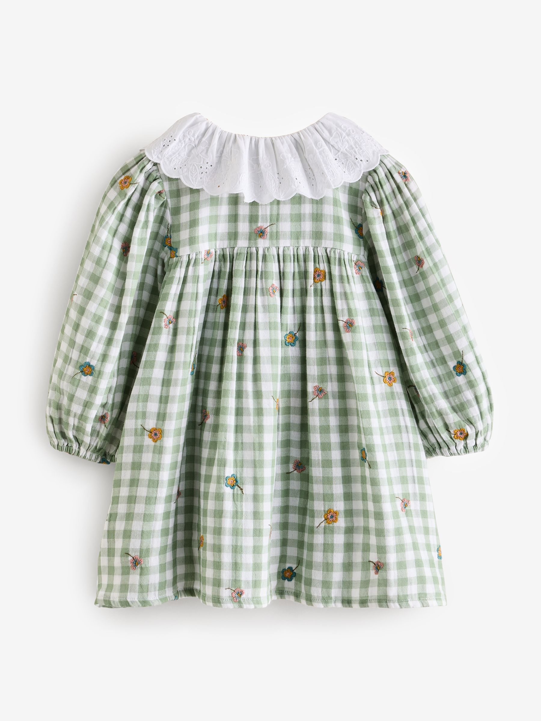 Buy Green Check Embroidered Collar Long Sleeve Dress (3mths-8yrs) from ...