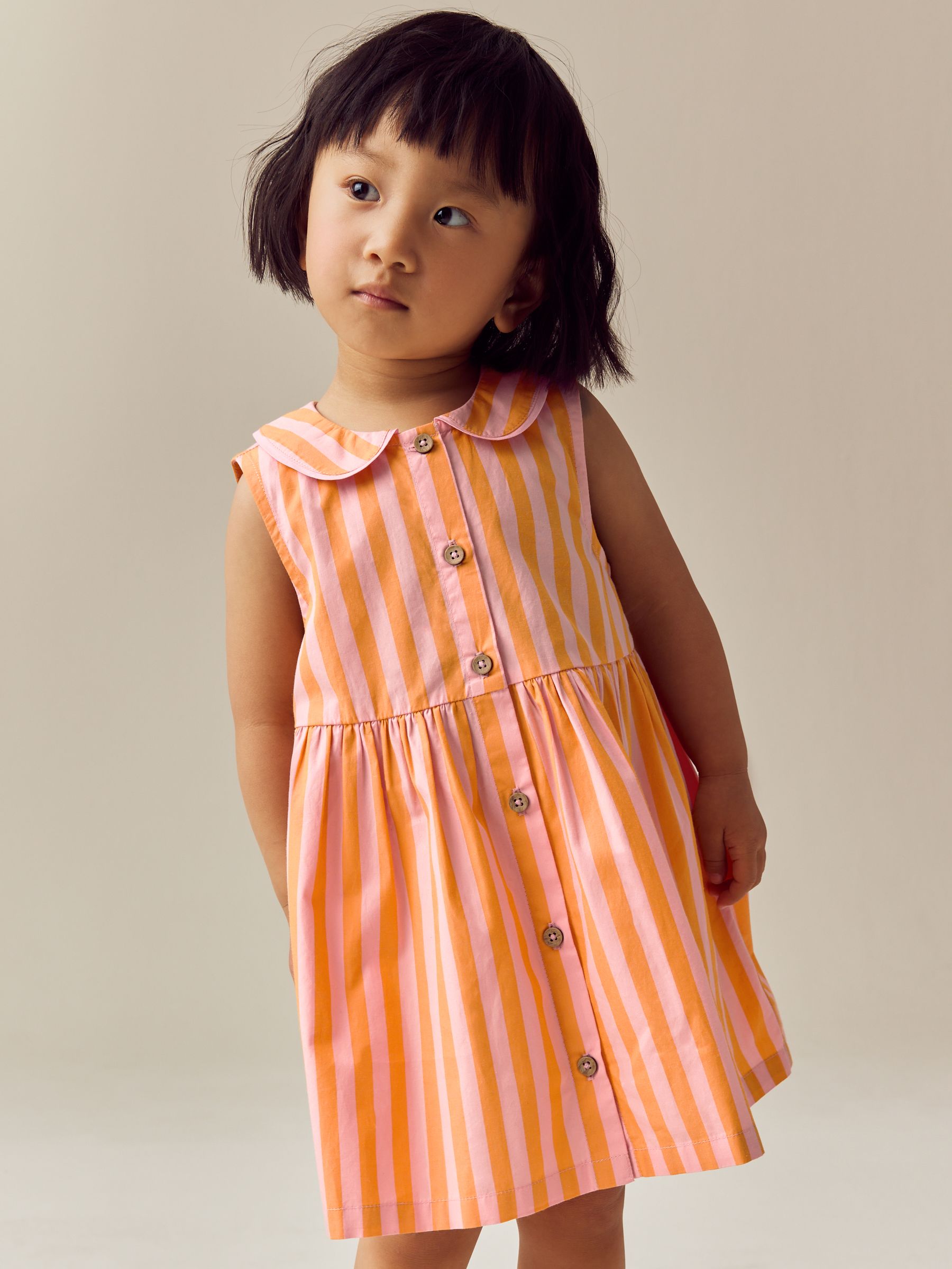 Buy Pink/Yellow Stripe Sleeveless Collar Summer Dress (3mths-10yrs ...