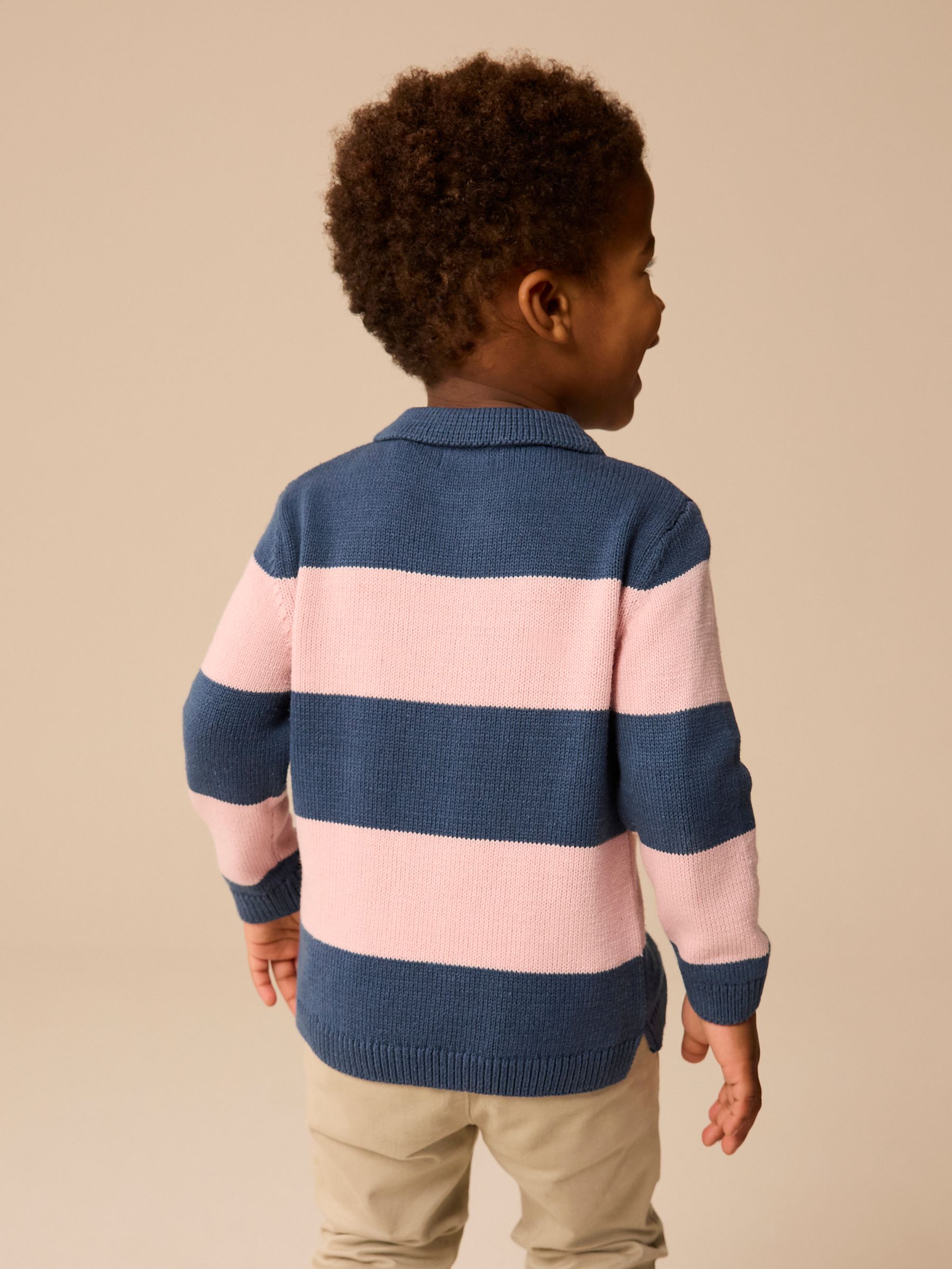 Buy Navy Blue/Pink Stripe Knitted Rugby Shirt (3mths-7yrs) from the ...