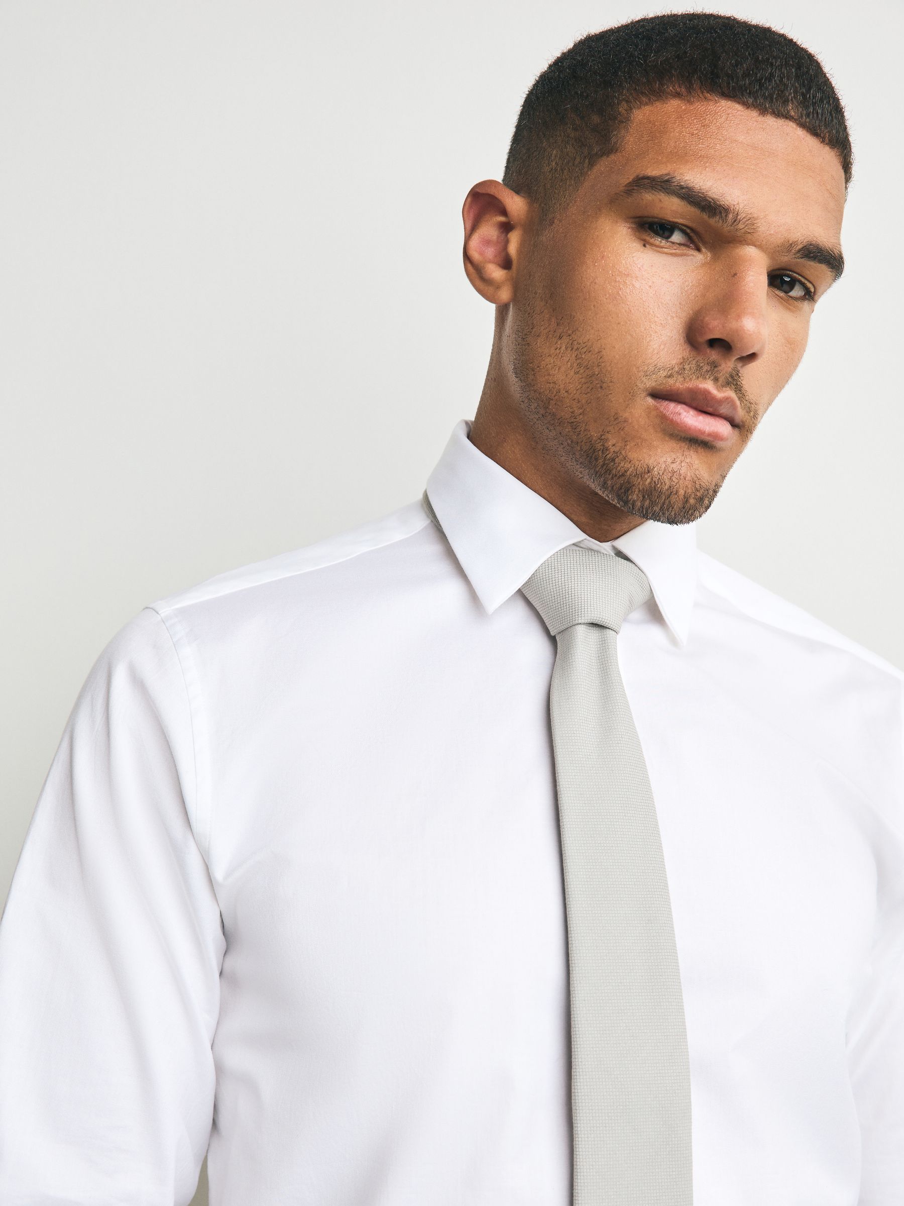 Buy White/Grey Regular Fit Cotton Blend Smart Shirt, Tie and Pocket ...