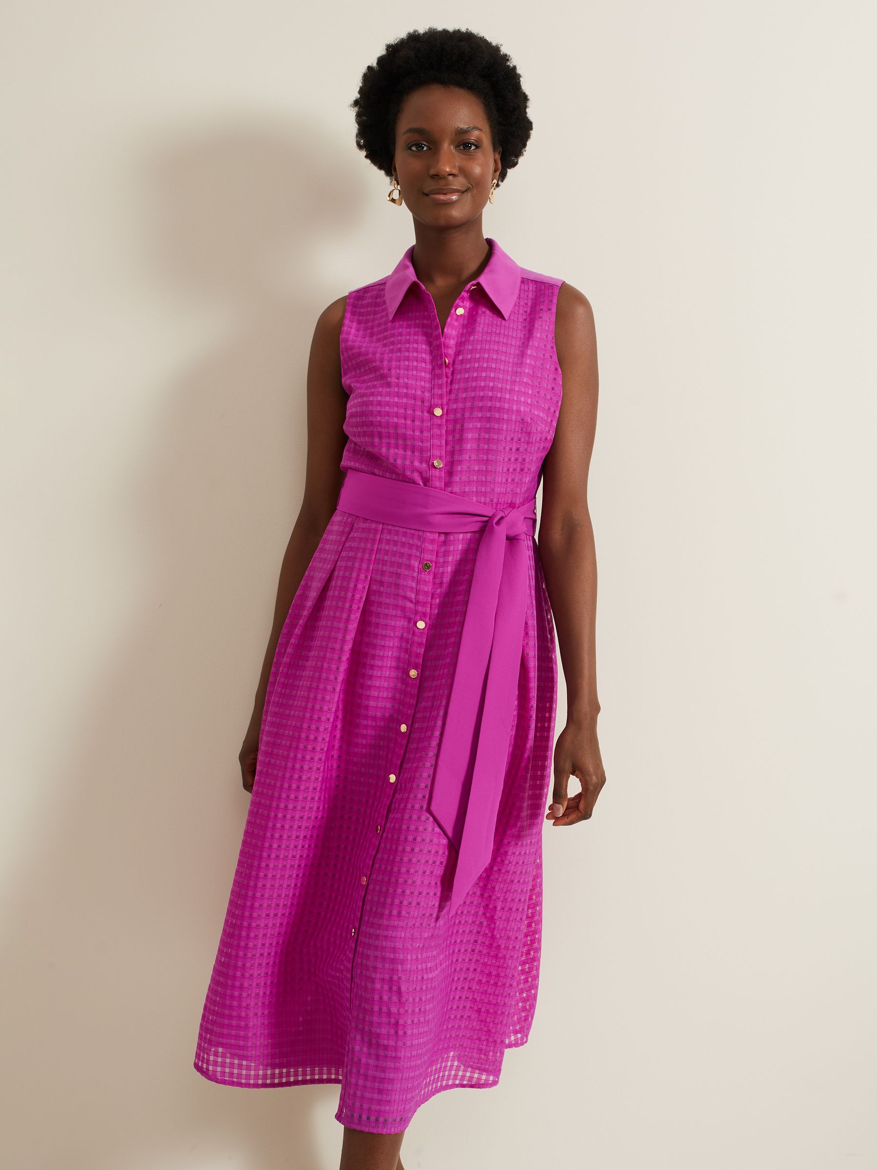 Buy Phase Eight Pink Phase Eight Pink Carey Sleeveless Check Midi Dress ...
