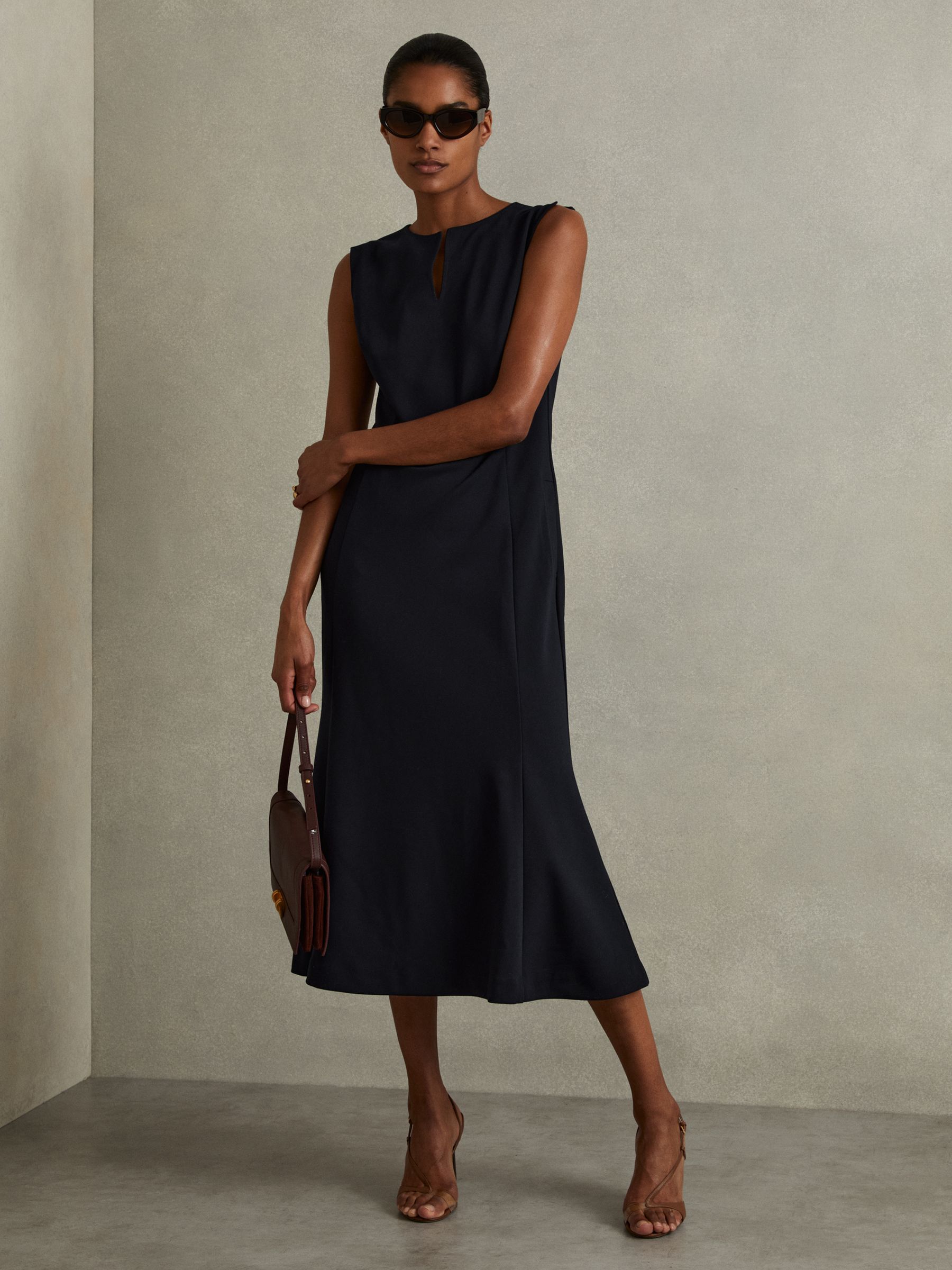 Buy Reiss Navy Cassie Fit-and-Flare Split Sleeve Midi Dress from the ...