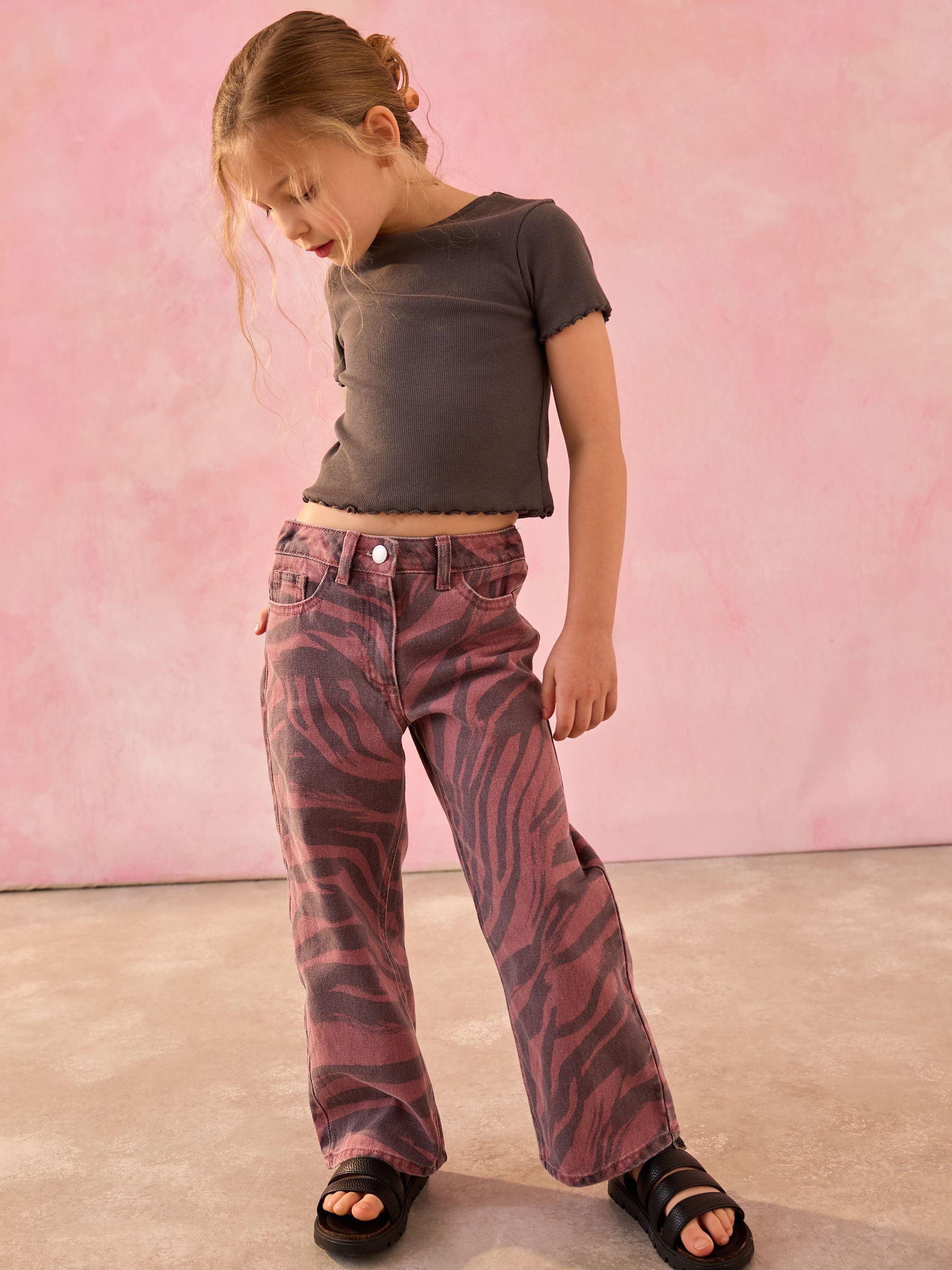 Buy Berry Zebra Print Wide Leg Jeans (3-16yrs) from the Next UK online shop
