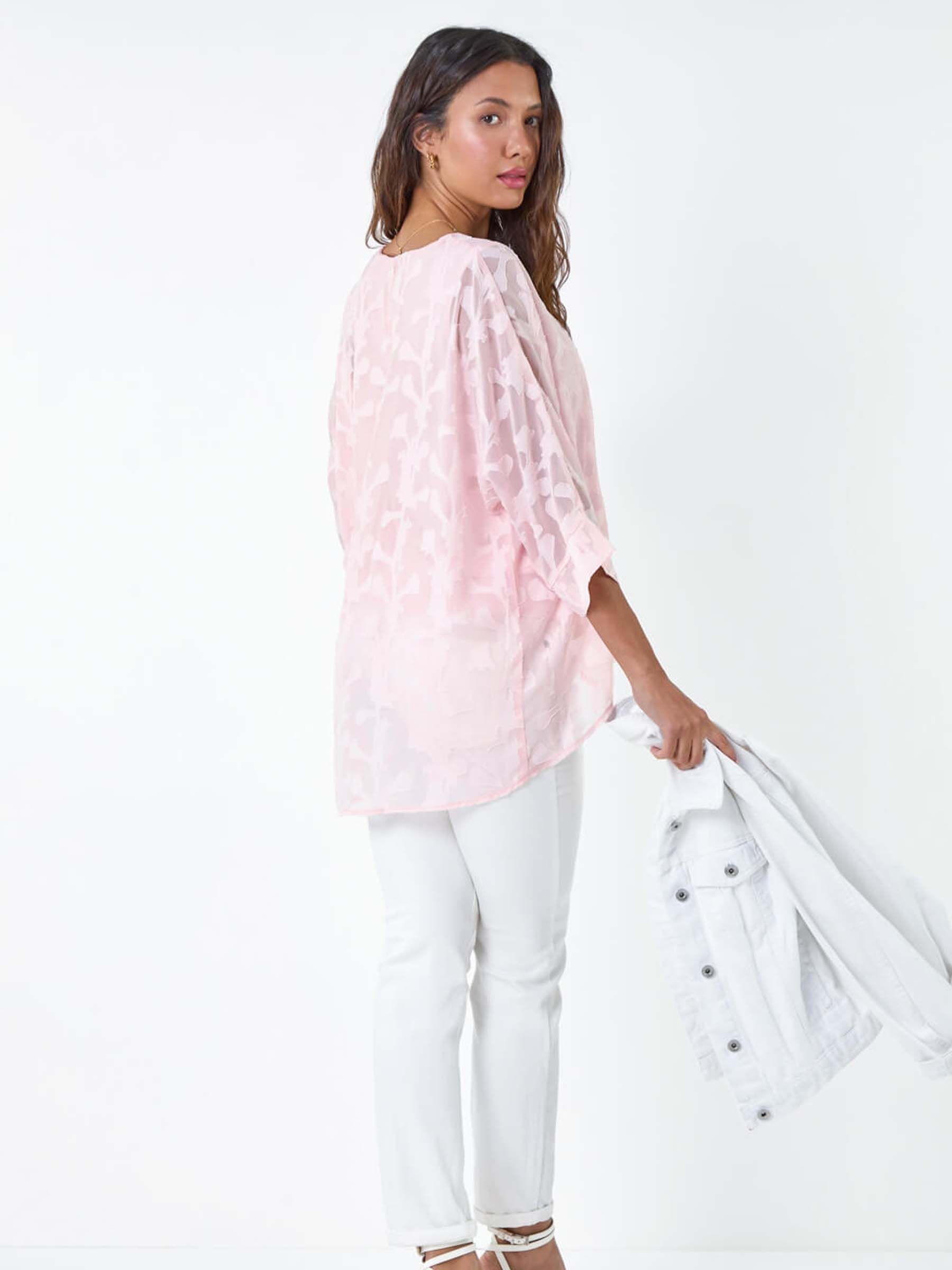 Buy Roman Pink Burnout Floral Dipped Hem Overlay Top from the Next UK ...