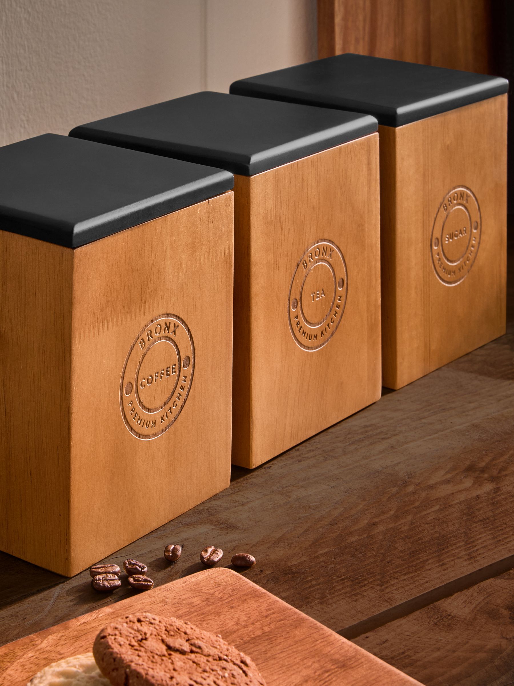 Buy Wood/Black Bronx Set of 3 Storage Jar from the Next UK online shop