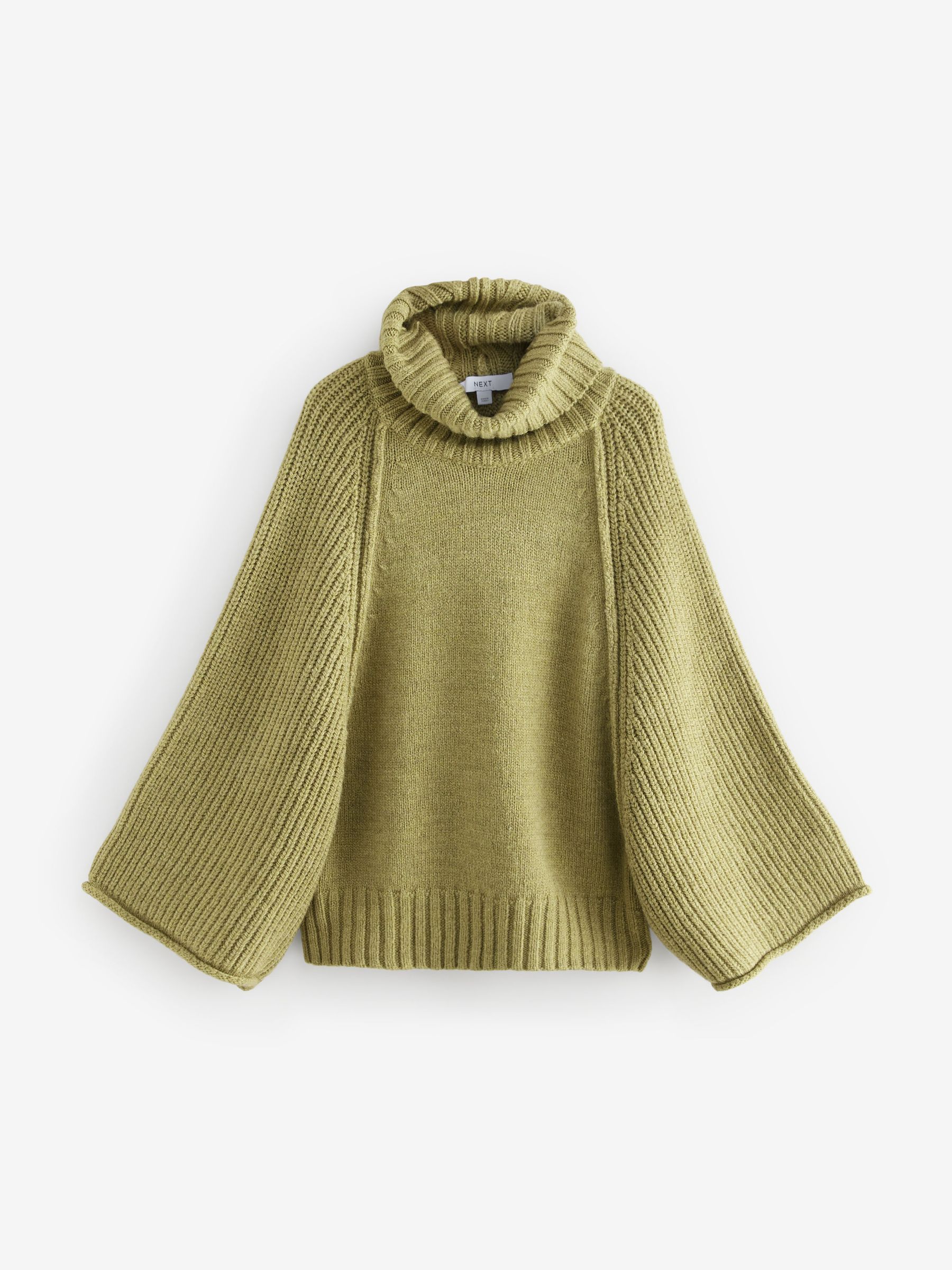 Buy Khaki Green Roll Neck Knitted Poncho from Next United Arab Emirates