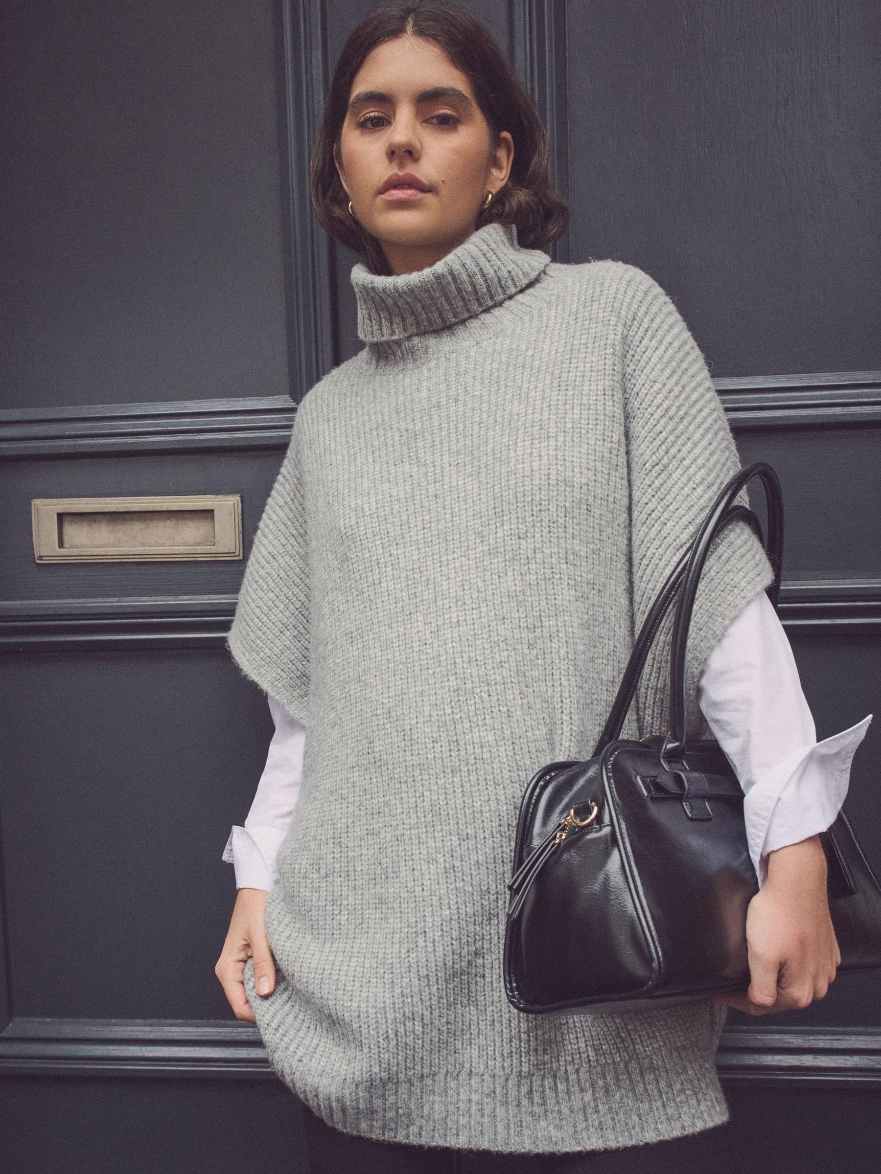 Buy Grey Roll Neck Knitted Containing Alpacca Wool Poncho from the Next ...