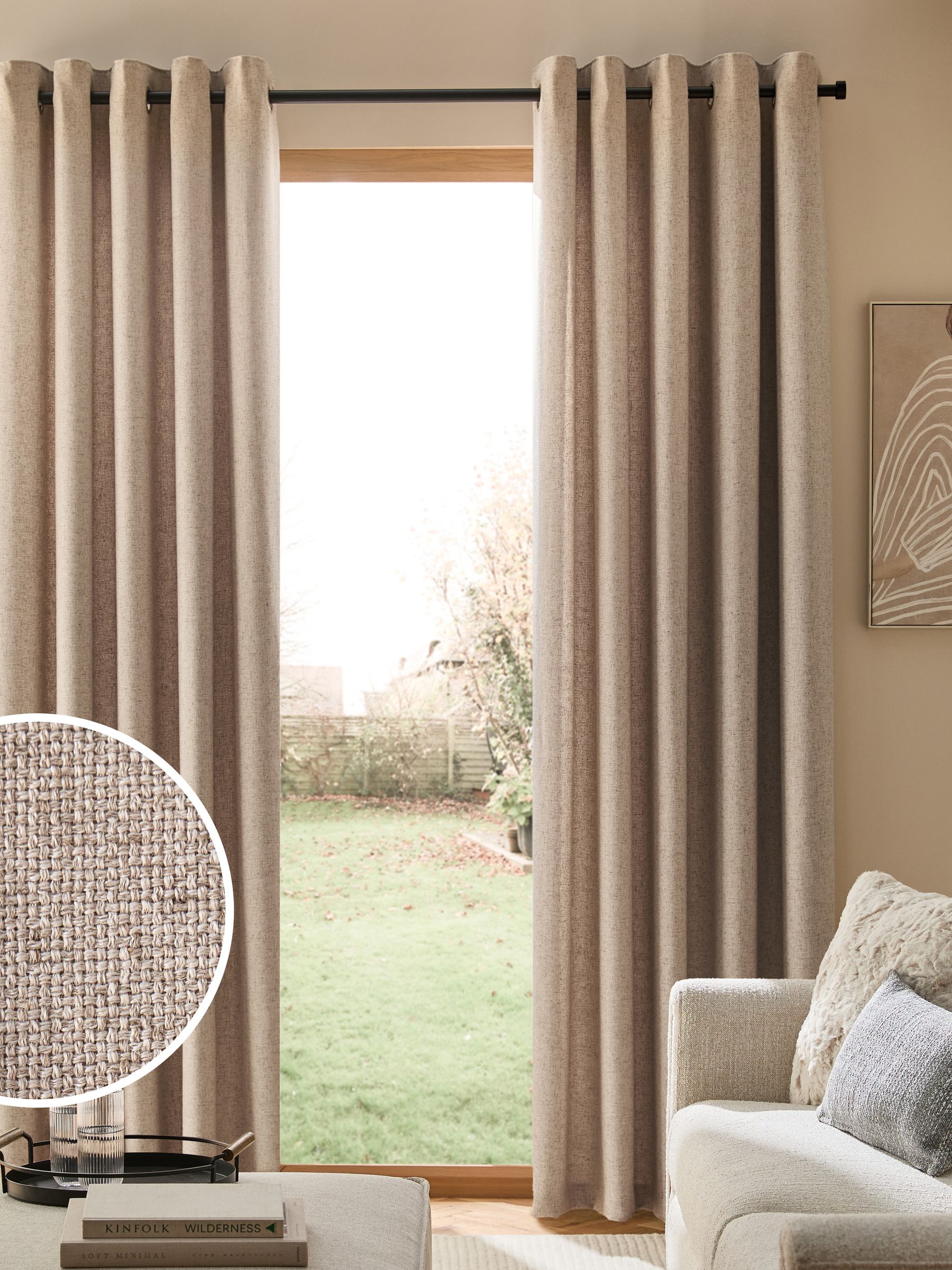Buy Natural Soft Weave Linen Blend Lined Eyelet Curtains from the Next ...