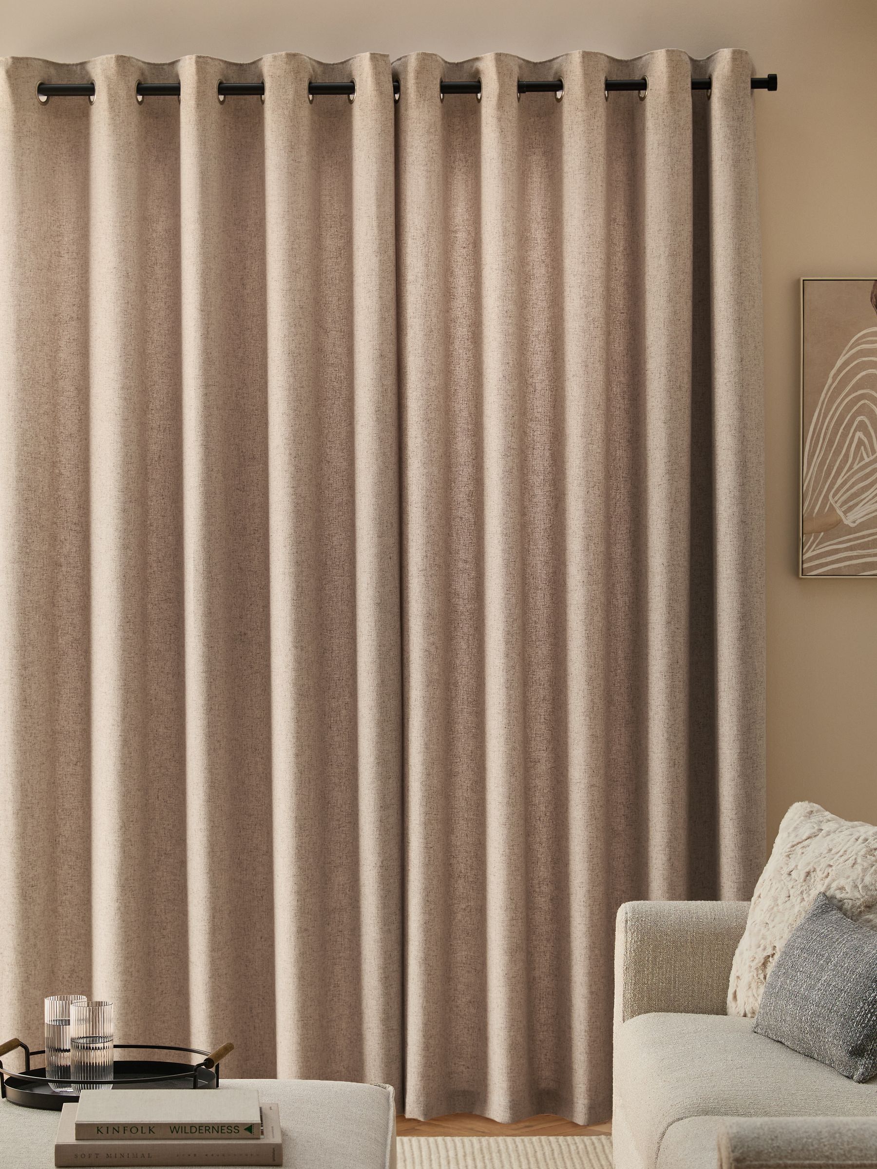 Buy Natural Soft Weave Linen Blend Lined Eyelet Curtains from the Next ...