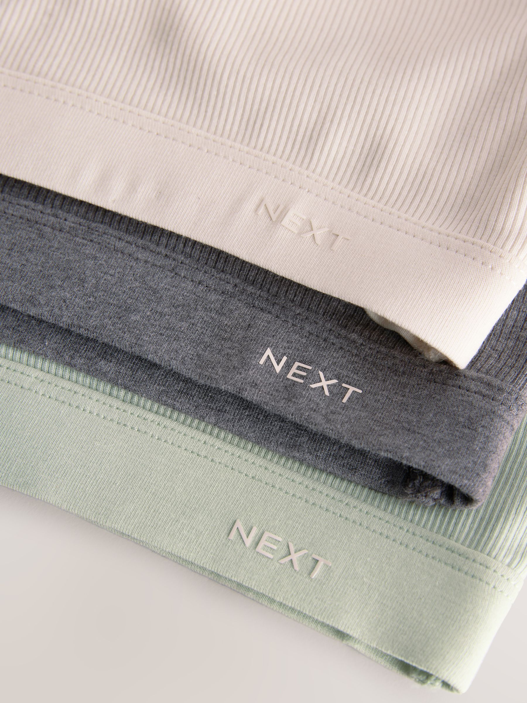 Buy Green/Grey Ribbed Cotton Ultimate Comfort Crop Tops 3 Pack from the ...
