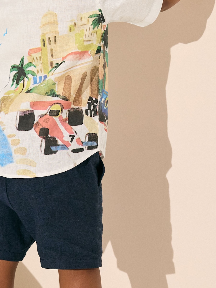 Buy Cream Border Monaco Short Sleeves Grandad Collar Printed Shirt ...