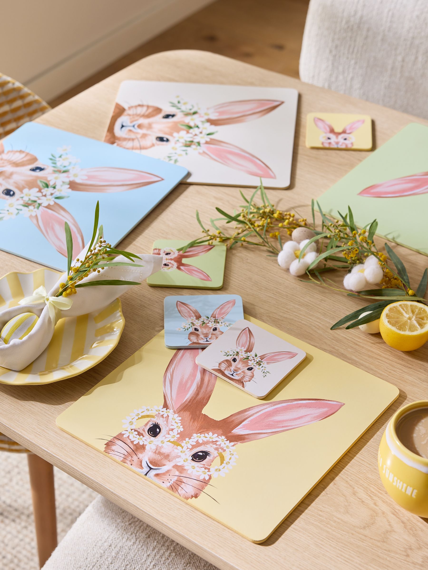 Buy Set of 4 Multi Bunny Rabbit Corkback Placemats and Coasters from ...