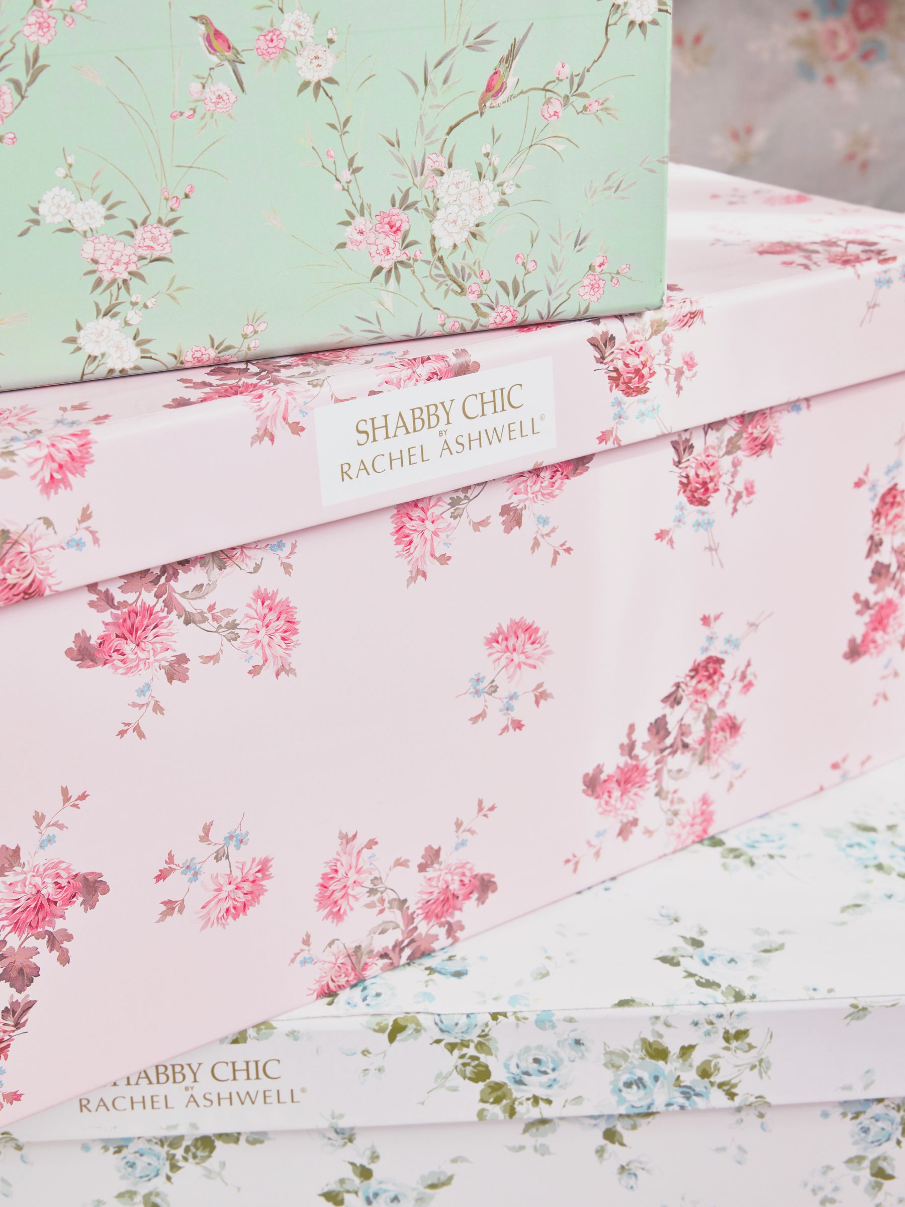 Buy Shabby Chic by Rachel Ashwell® Set of 3 Green/Pink Storage Boxes ...