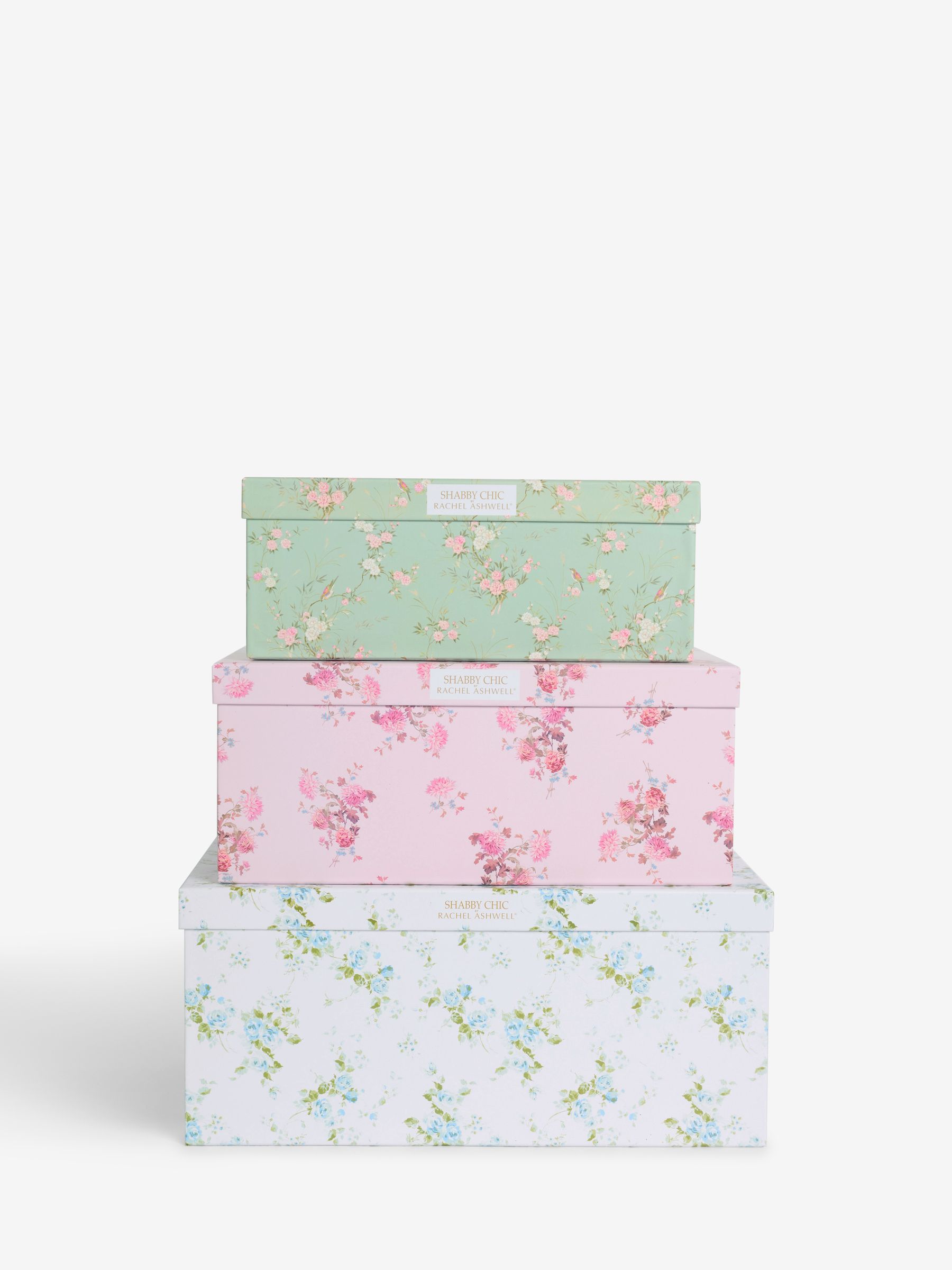 Buy Shabby Chic by Rachel Ashwell® Set of 3 Green/Pink Storage Boxes ...