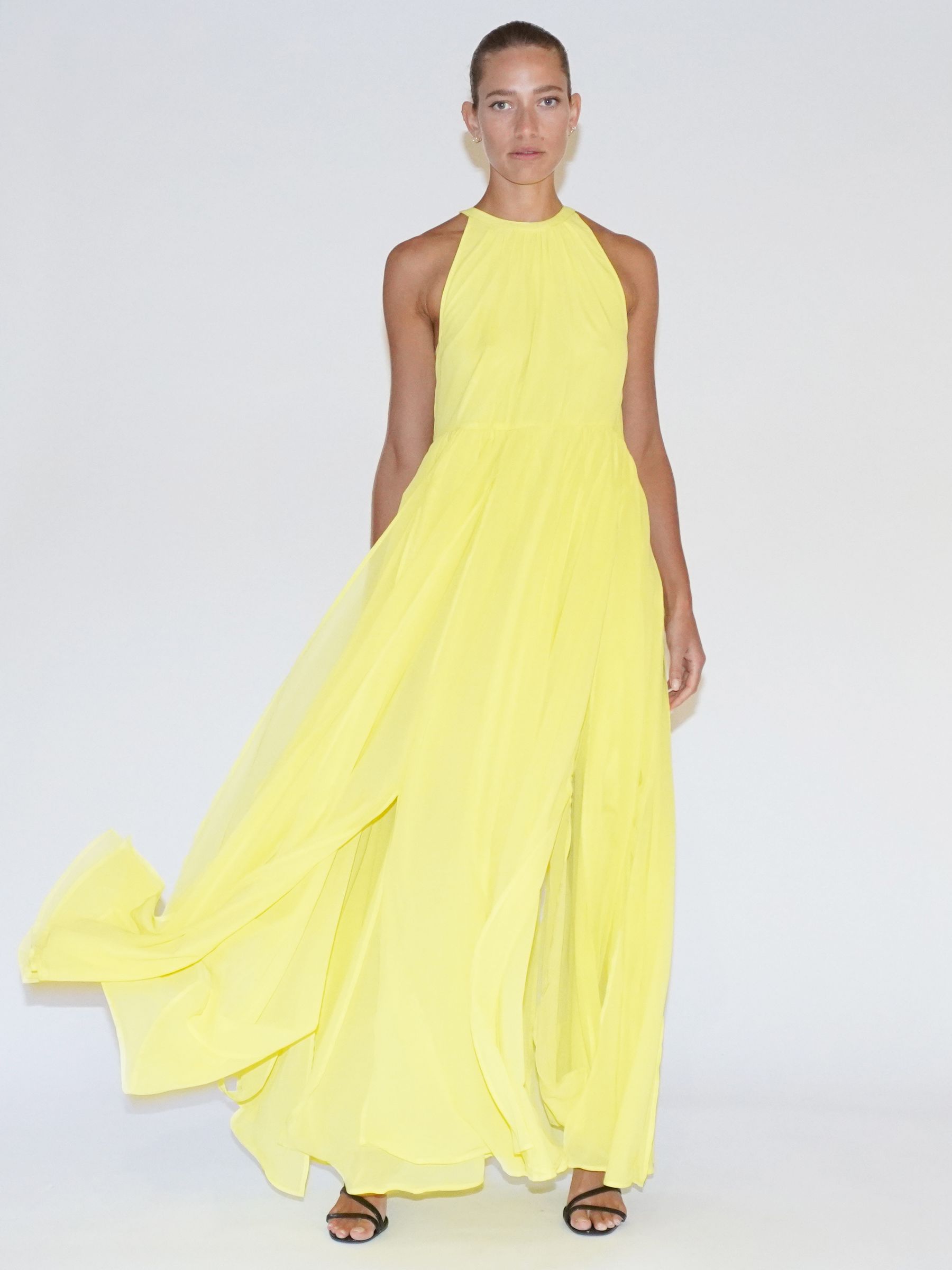 Buy Religion Yellow Dusk Halter Neck Maxi Dress With Full Skirt from ...