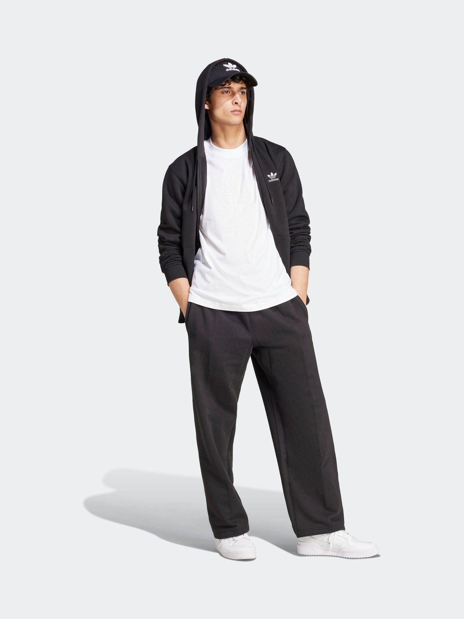 Buy adidas Originals Black Trefoil Essentials Full-Zip Hoodie from the ...